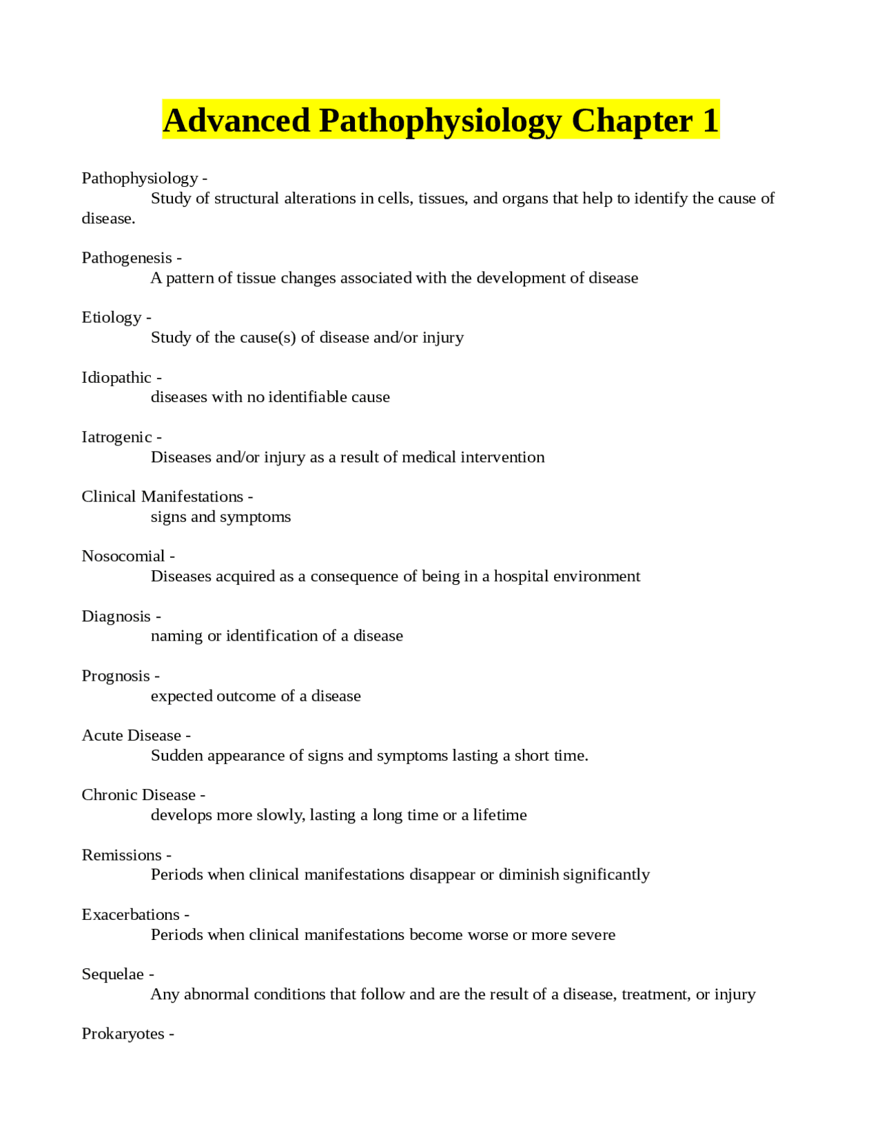 Advanced Pathophysiology Chapter 1 | Exams Pathophysiology | Docsity