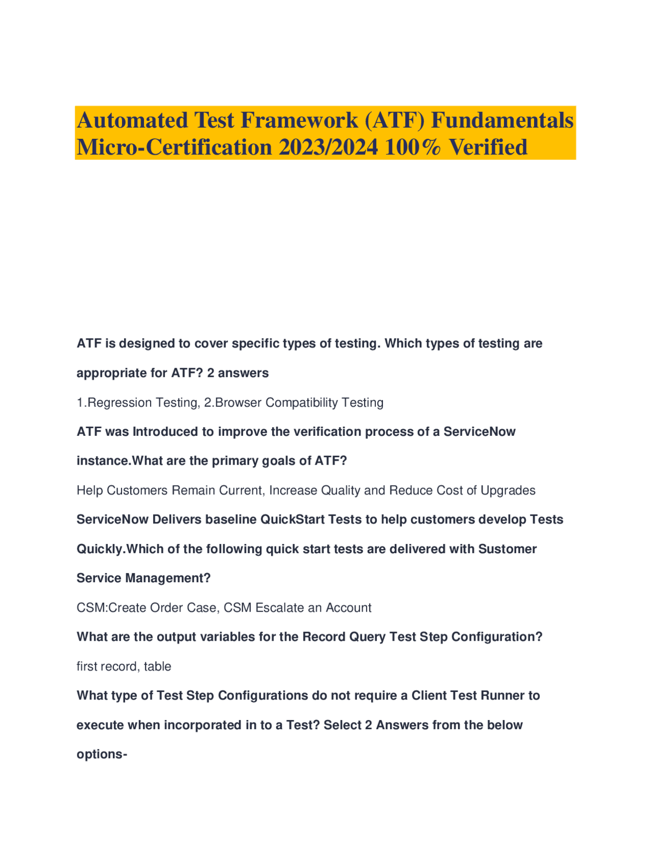 Automated Test Framework Atf Fundamentals Micro Certification 2023 2024 100 Verified Exams