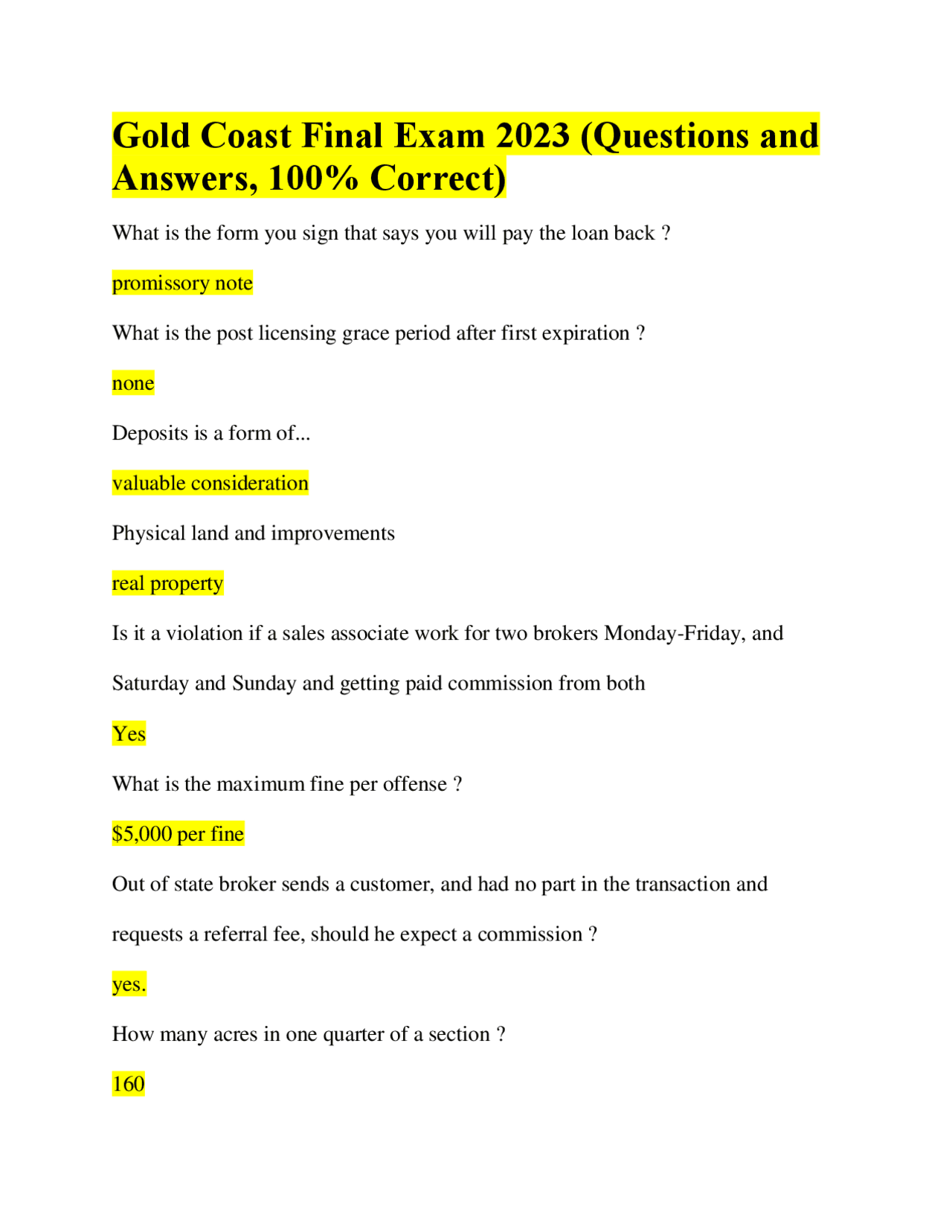 Gold Coast Final Exam 2023 (Questions and Answers, 100% Correct ...