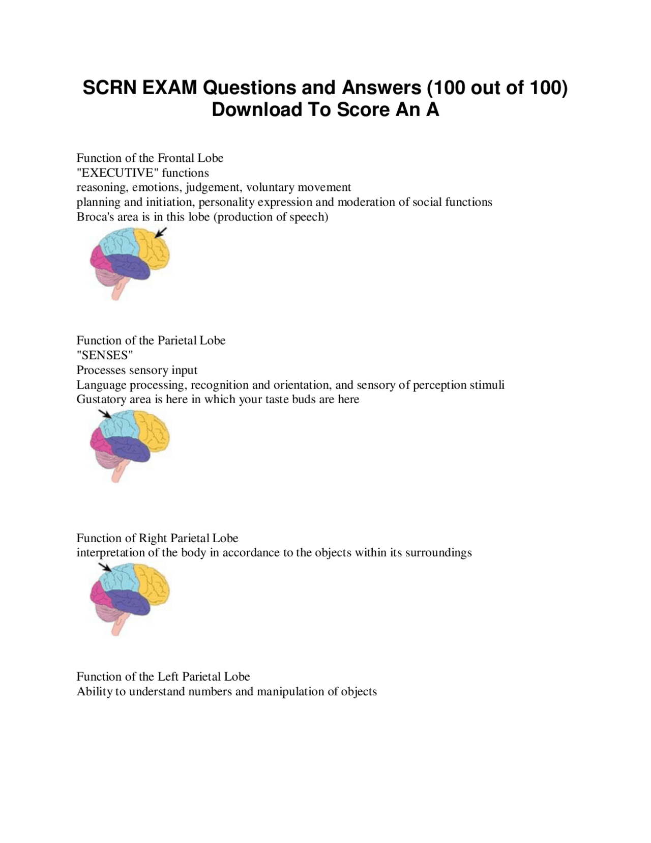 SCRN EXAM Questions and Answers (100 out of 100) Download To Score An A ...