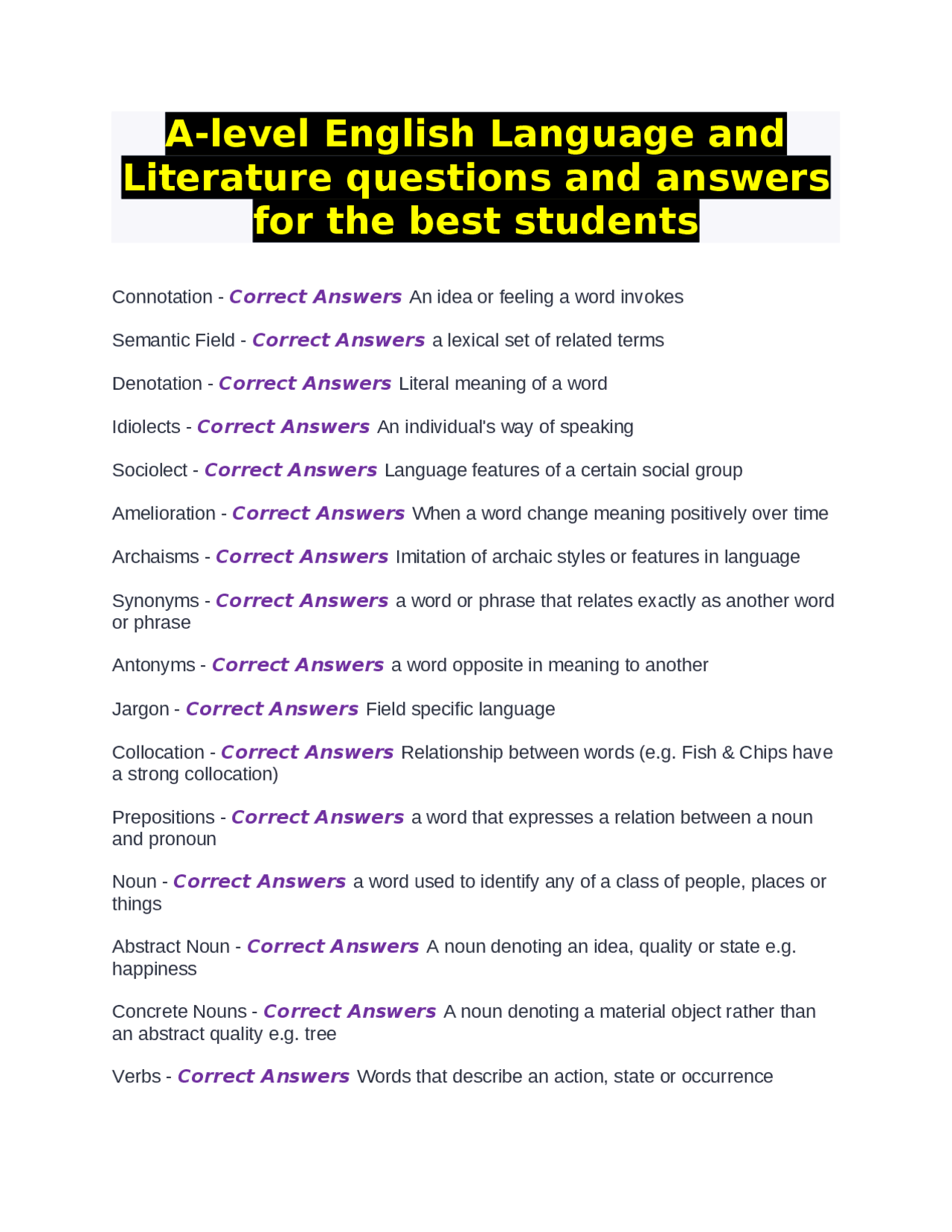 A-level English Language and Literature questions and answers for the ...