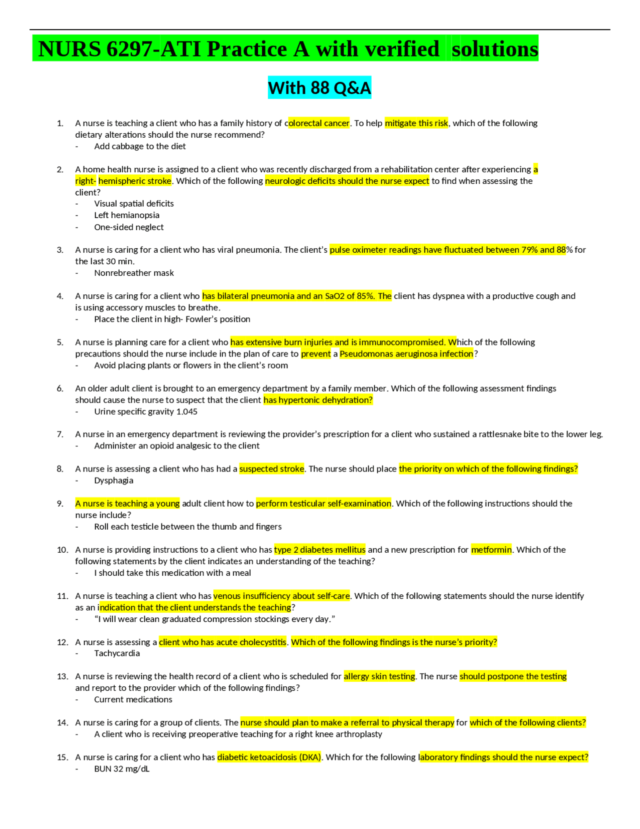 NURS 6297-ATI Practice A with verified solutions.docx | Exams Nursing ...