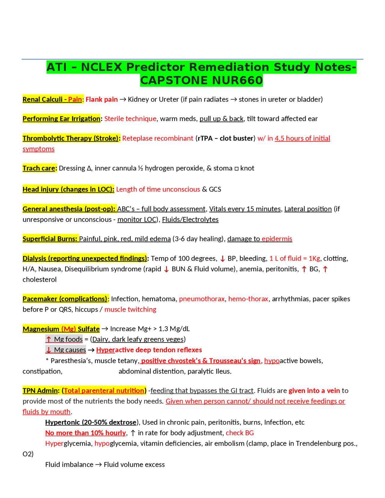 ATI – NCLEX Predictor Remediation Study Notes- CAPSTONE NUR660 .docx ...