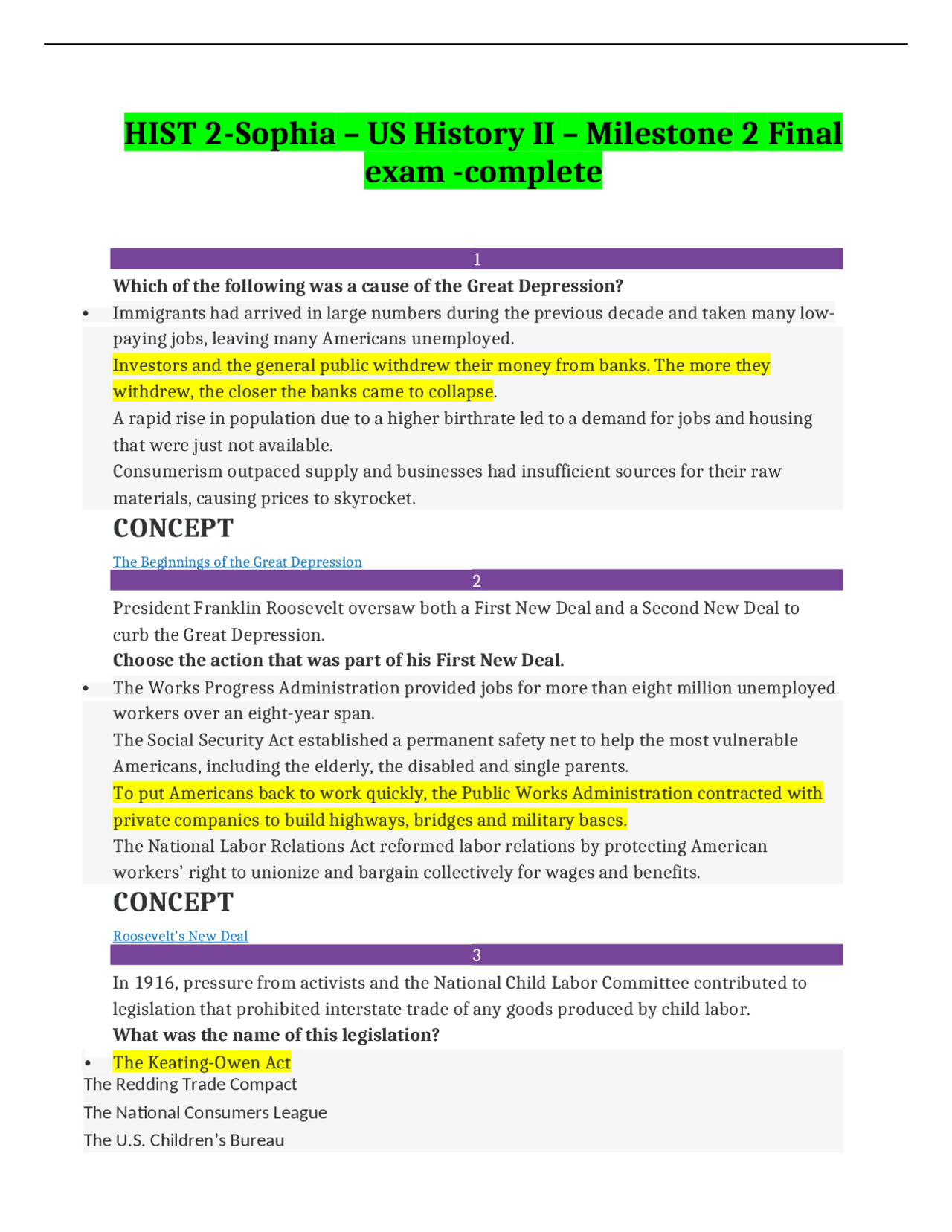 HIST 2-Sophia – US History II – Milestone 2 Final exam -complete.docx ...