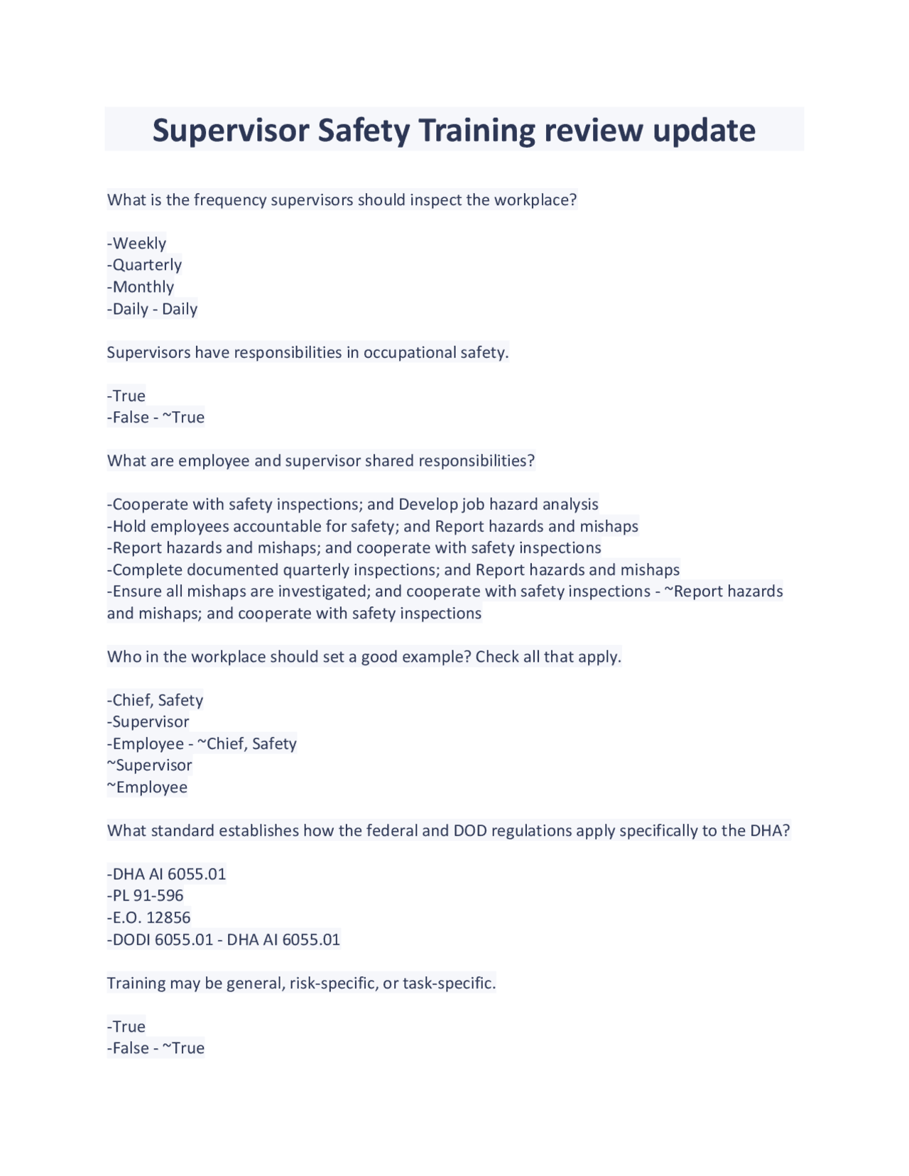 Supervisor Safety Training review update | Exams Security Analysis ...