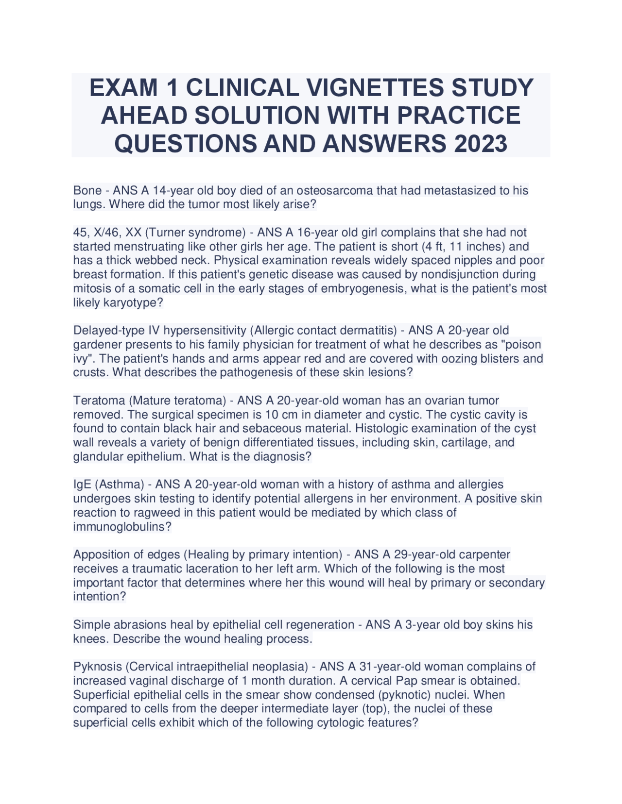 EXAM 1 CLINICAL VIGNETTES STUDY AHEAD SOLUTION WITH PRACTICE QUESTIONS ...