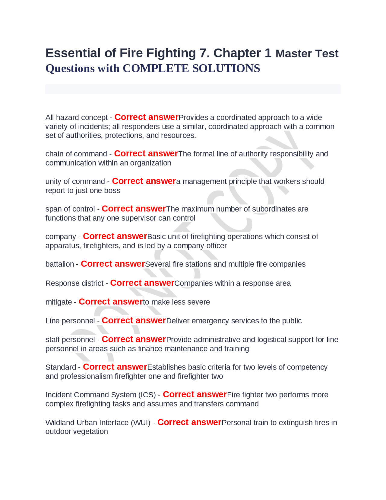 Essential of Fire Fighting 7. Chapter 1 Master Test Questions with ...