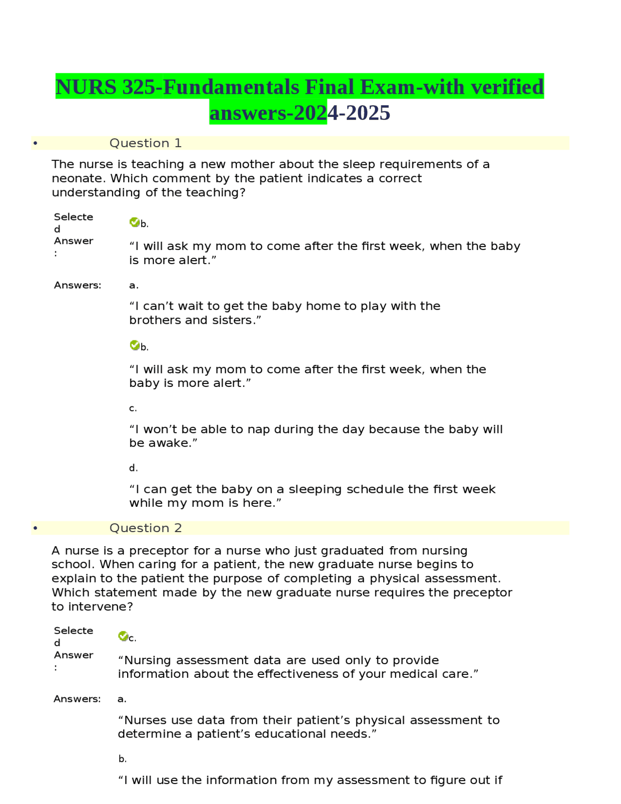 NURS 325-Fundamentals Final Exam-with verified answers-2024-2025.docx ...