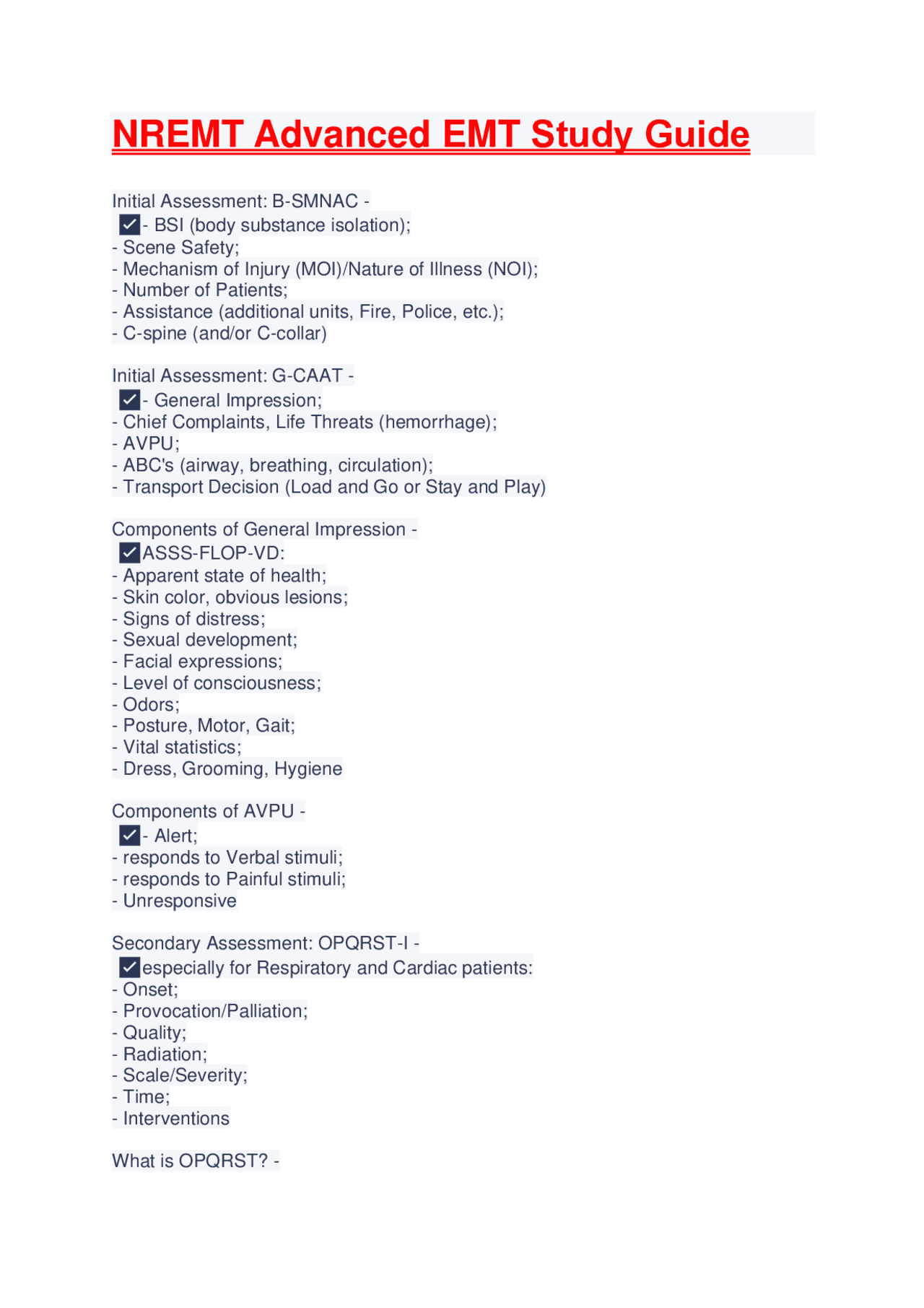 NREMT Advanced EMT Study Guide.pdf | Exams Nursing | Docsity