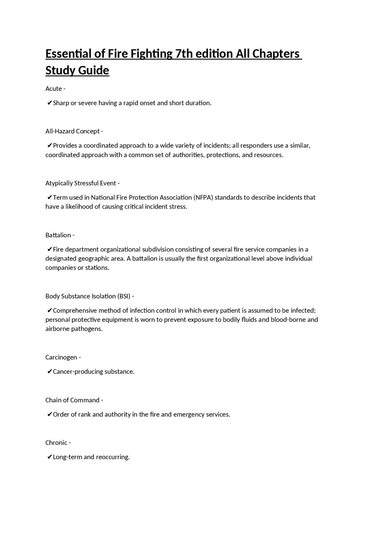 Essential of Fire Fighting 7th edition All Chapters Study Guide | Exams ...