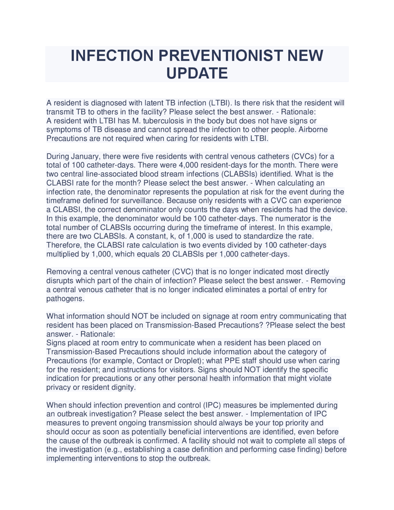 INFECTION PREVENTIONIST NEW UPDATE | Exams Nursing | Docsity