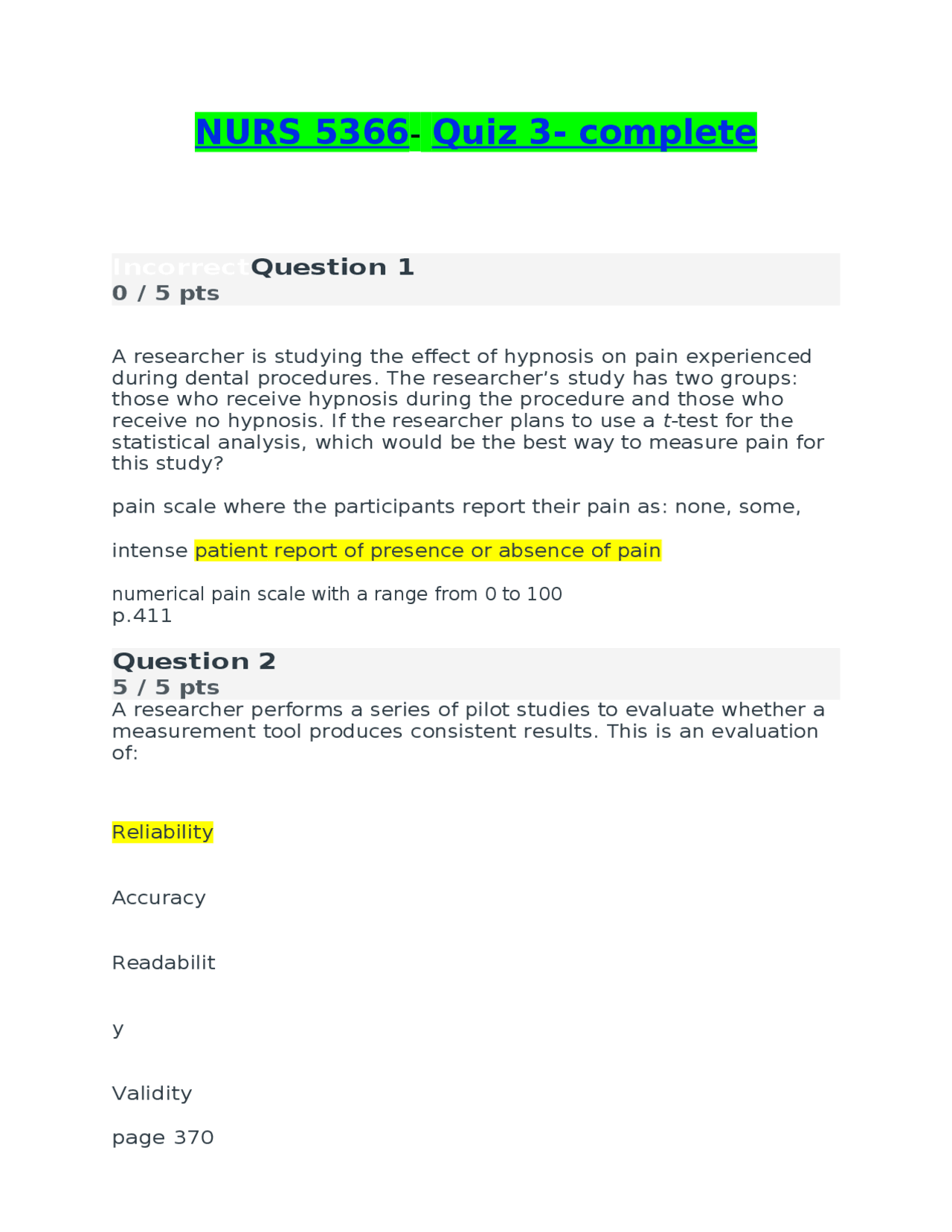 NURS 5366- Quiz 3- complete.docx | Exams Nursing | Docsity