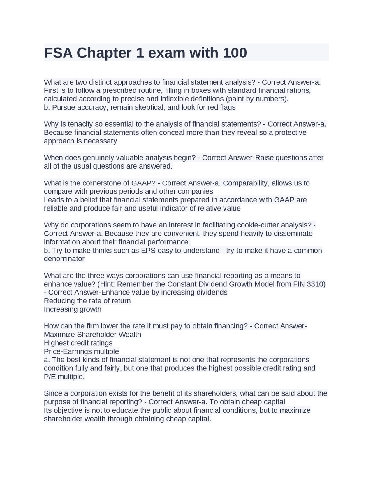 FSA Chapter 1 exam with verified correct answers 2024 | Exams Advanced ...