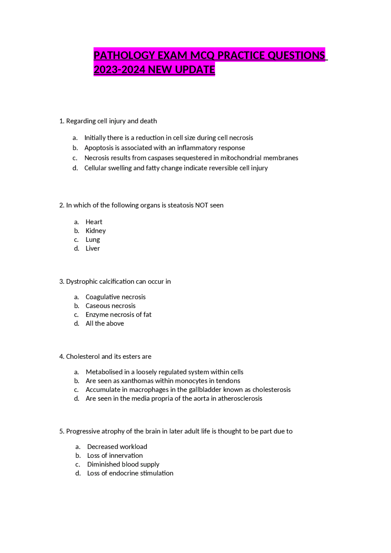 PATHOLOGY EXAM MCQ PRACTICE QUESTIONS 2023-2024 NEW UPDATE | Exams ...