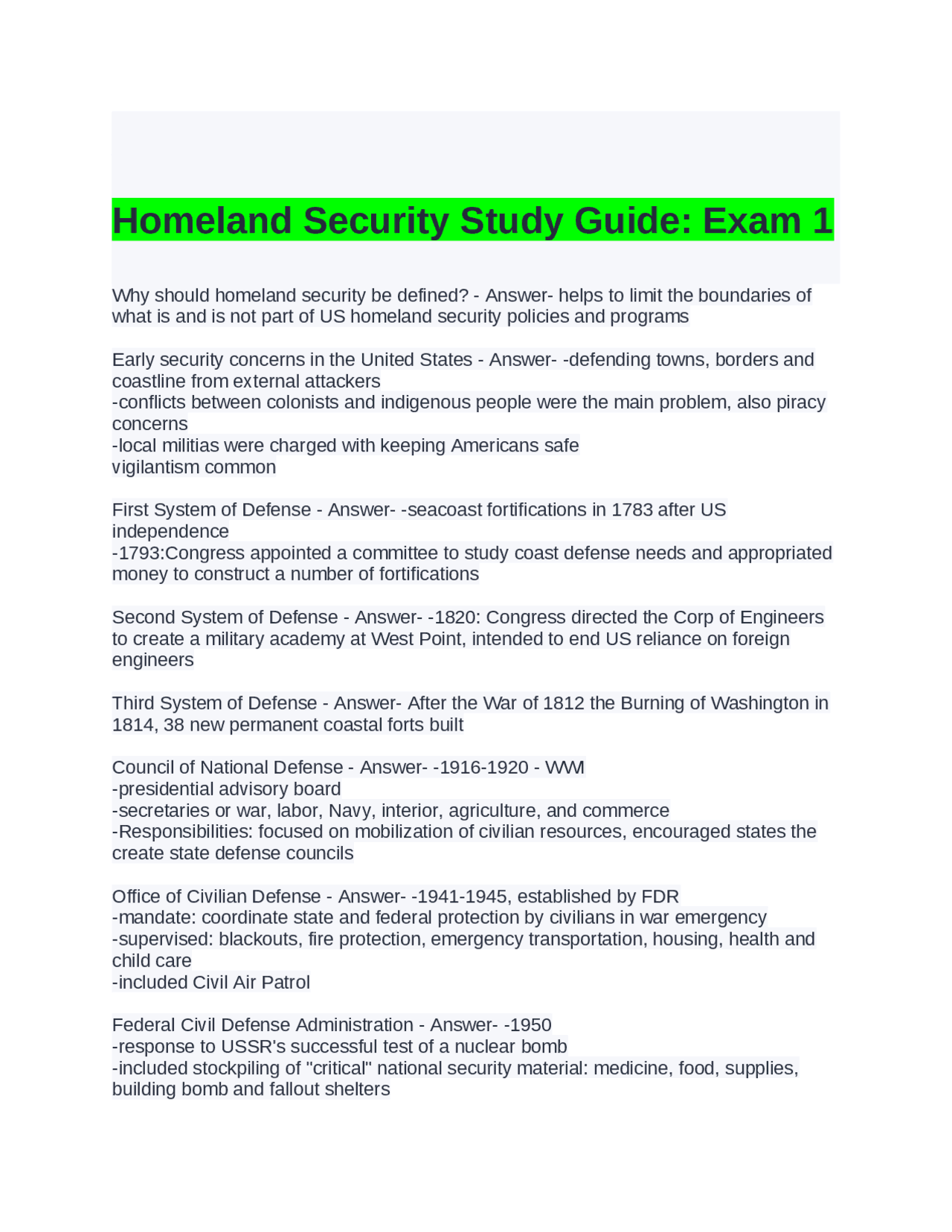 Homeland Security Study Guide Exam 1 | Exams Social Security Law | Docsity