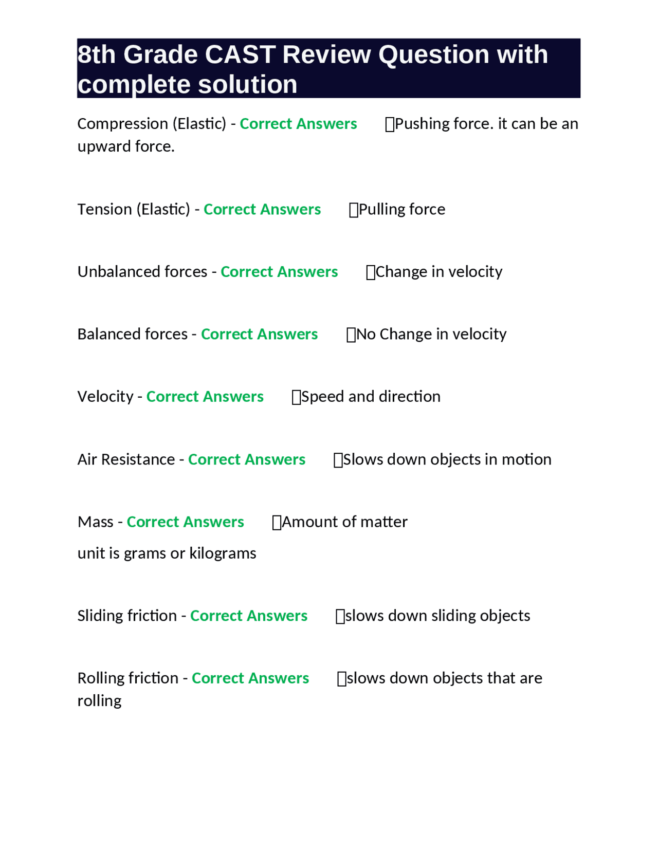 8th Grade CAST Review Question with complete solution | Exams Nursing ...