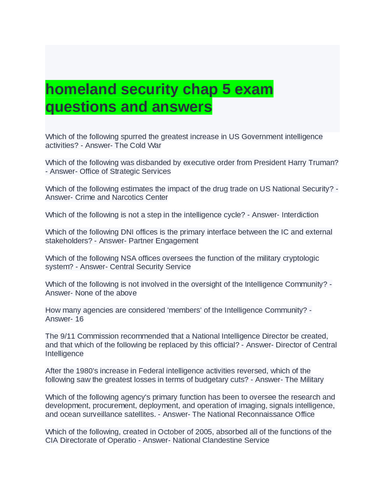 homeland security chap 5 exam questions and answers | Exams Social ...
