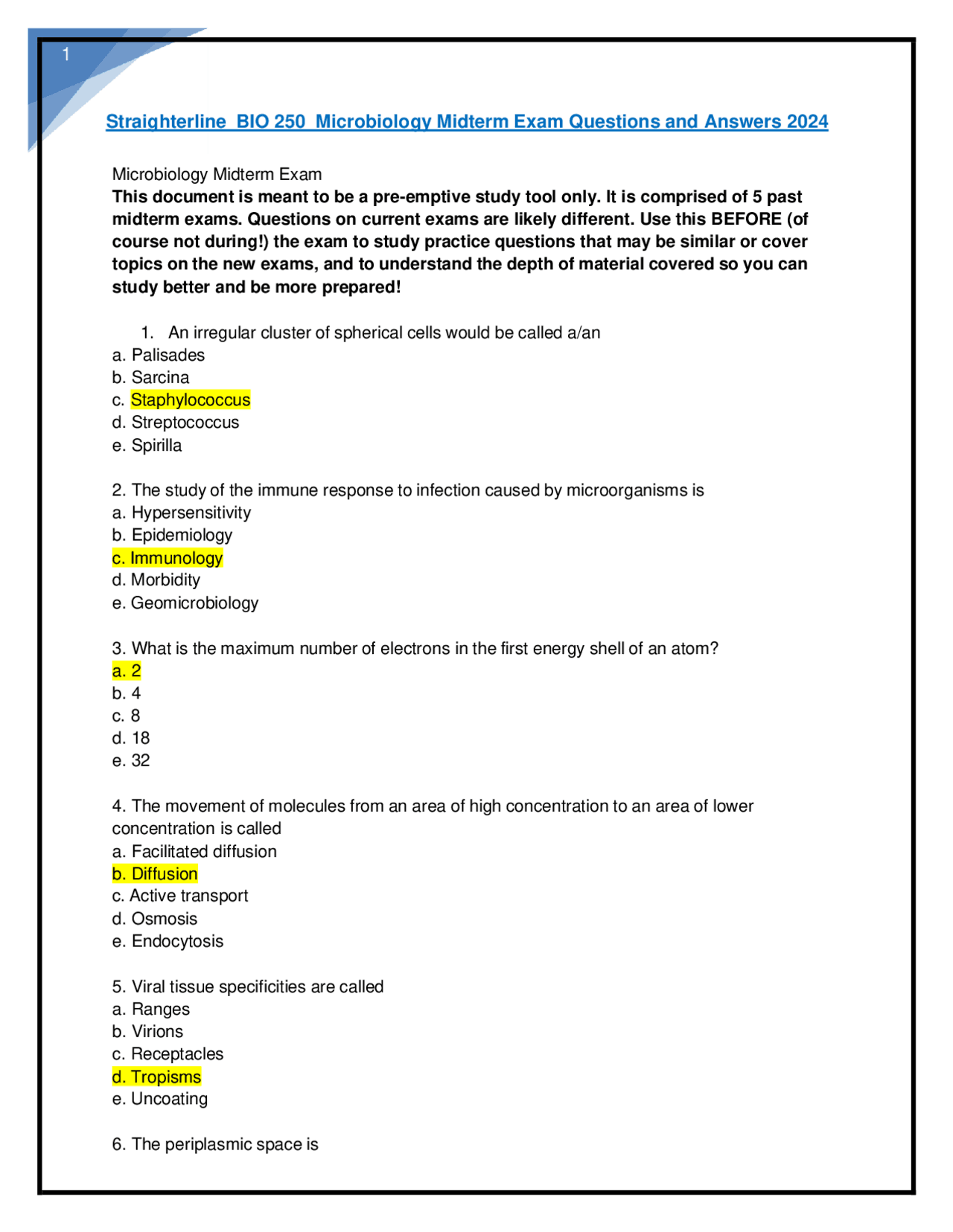 Straighterline BIO 250 Microbiology Midterm Exam Questions and Answers 2024 | Exams Nursing ...