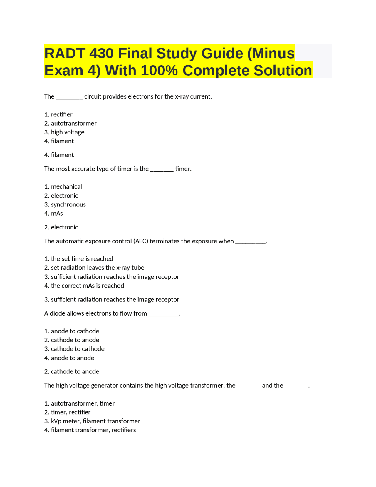 RADT 430 Final Study Guide (Minus Exam 4) With 100% Complete Solution ...