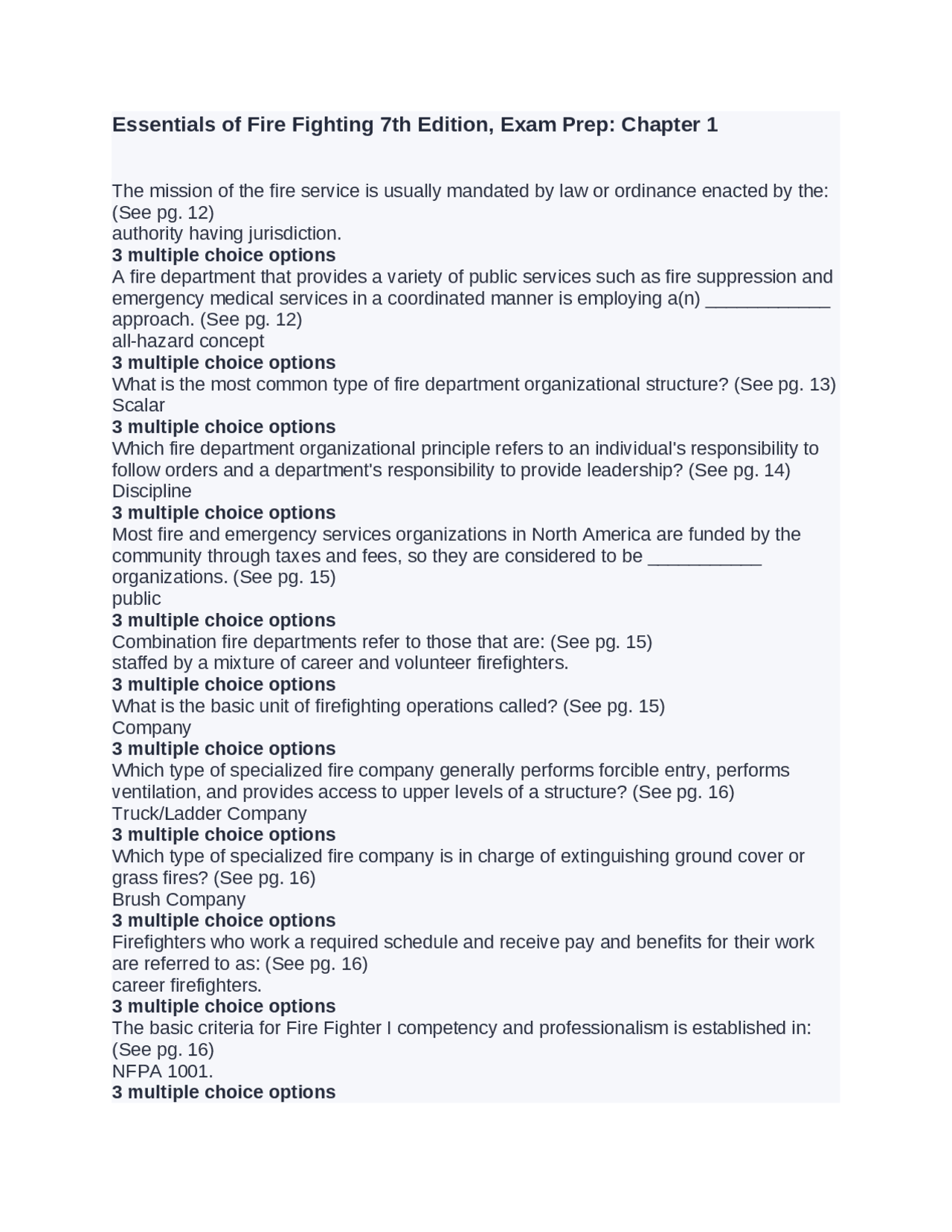 Essentials of Fire Fighting 7th Edition, Exam Prep: Chapter 1 | Exams ...