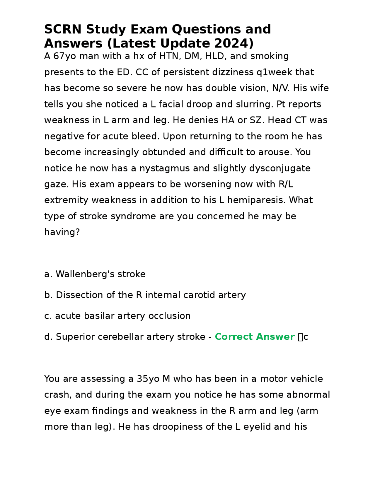 SCRN Study Exam Questions and Answers (Latest Update 2024) | Exams ...