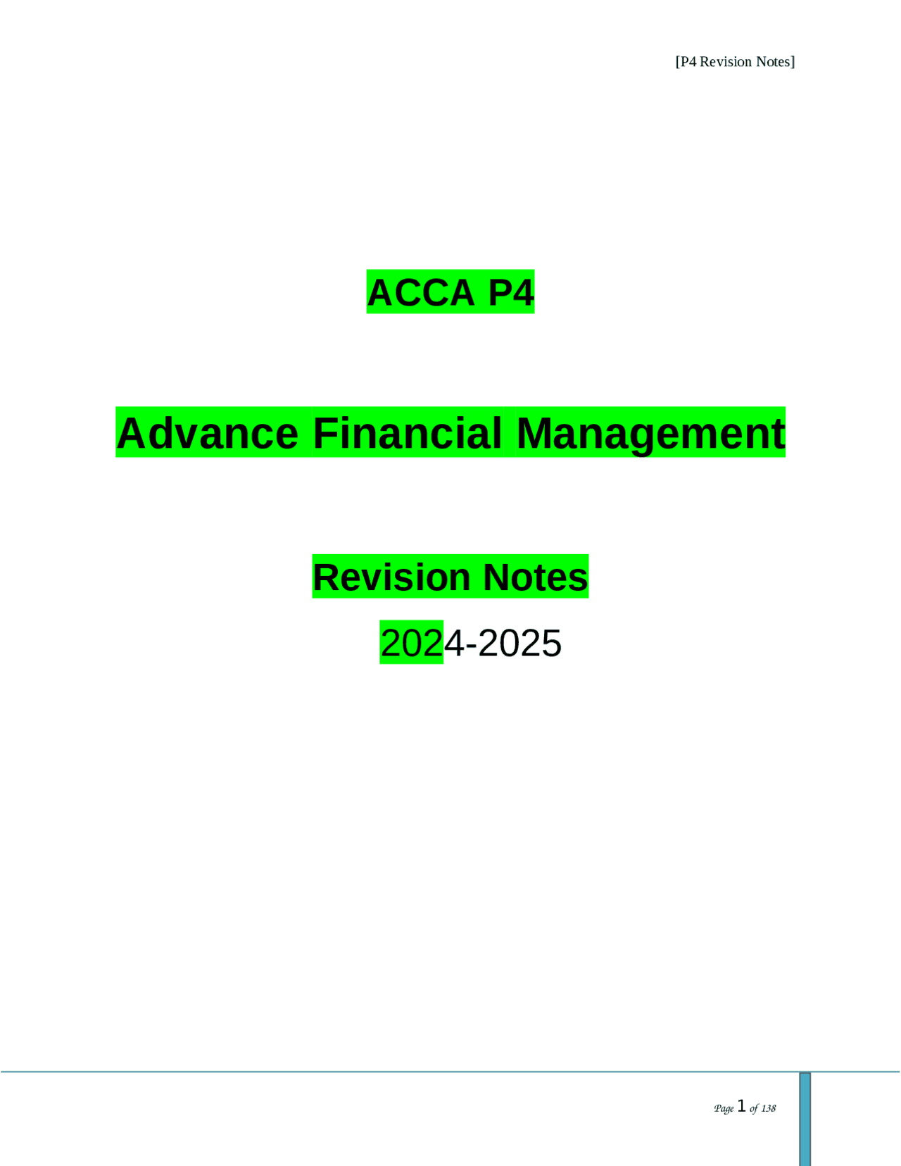 ACCA P4 Advance Financial Management Revision Notes 2024-2025 .docx ...