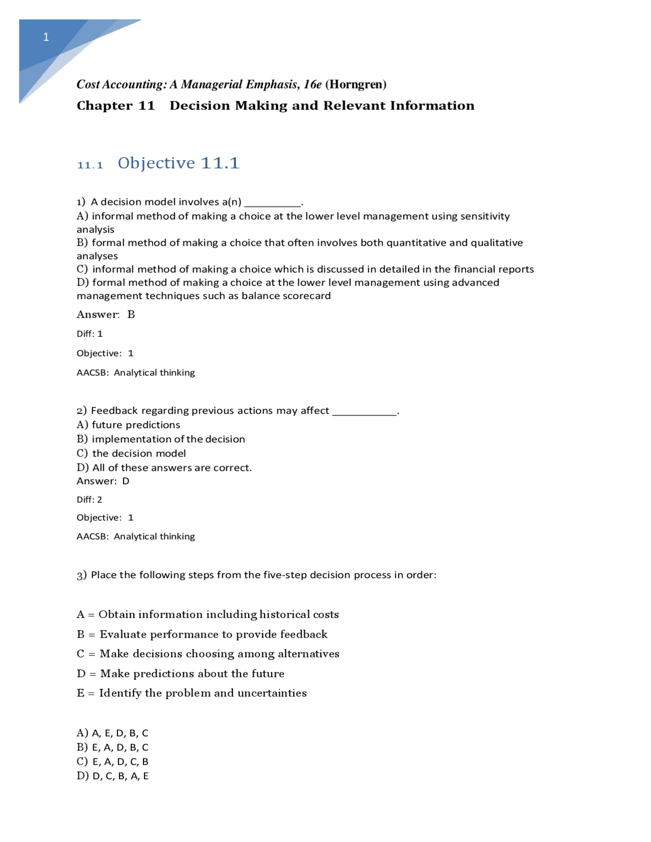 Exam Acct 3201 Chapter 11 Latest Exams Nursing Docsity