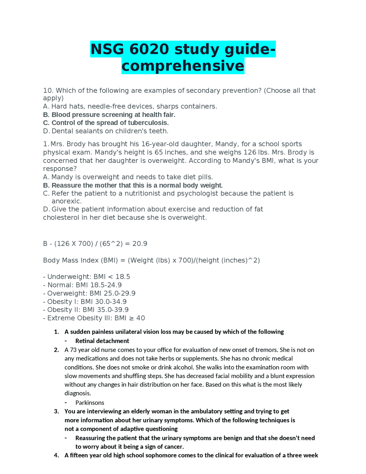 NSG 6020 study guide-comprehensive.docx | Exams Nursing | Docsity
