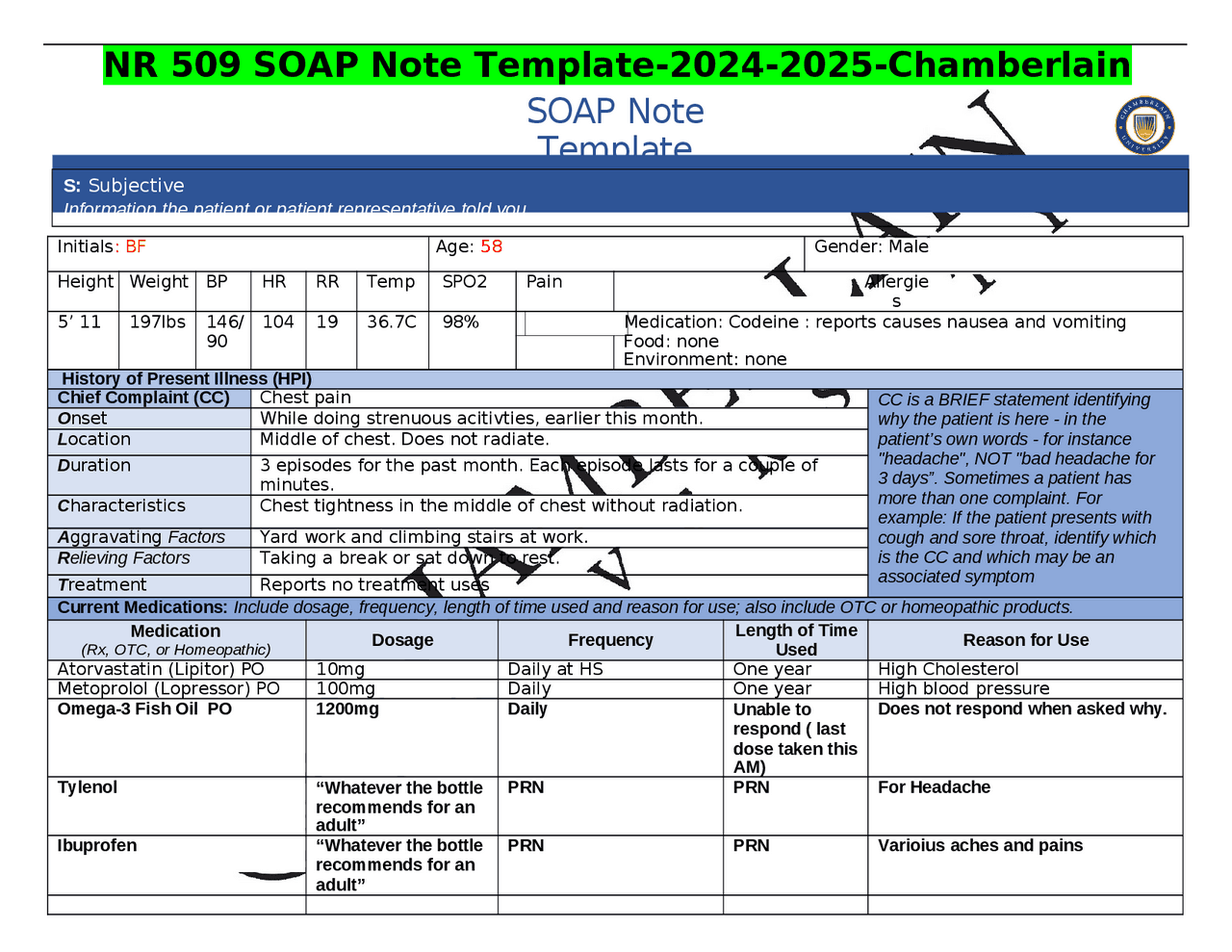NR 509 SOAP Note Template-2024-2025-Chamberlain.docx | Exams Nursing ...
