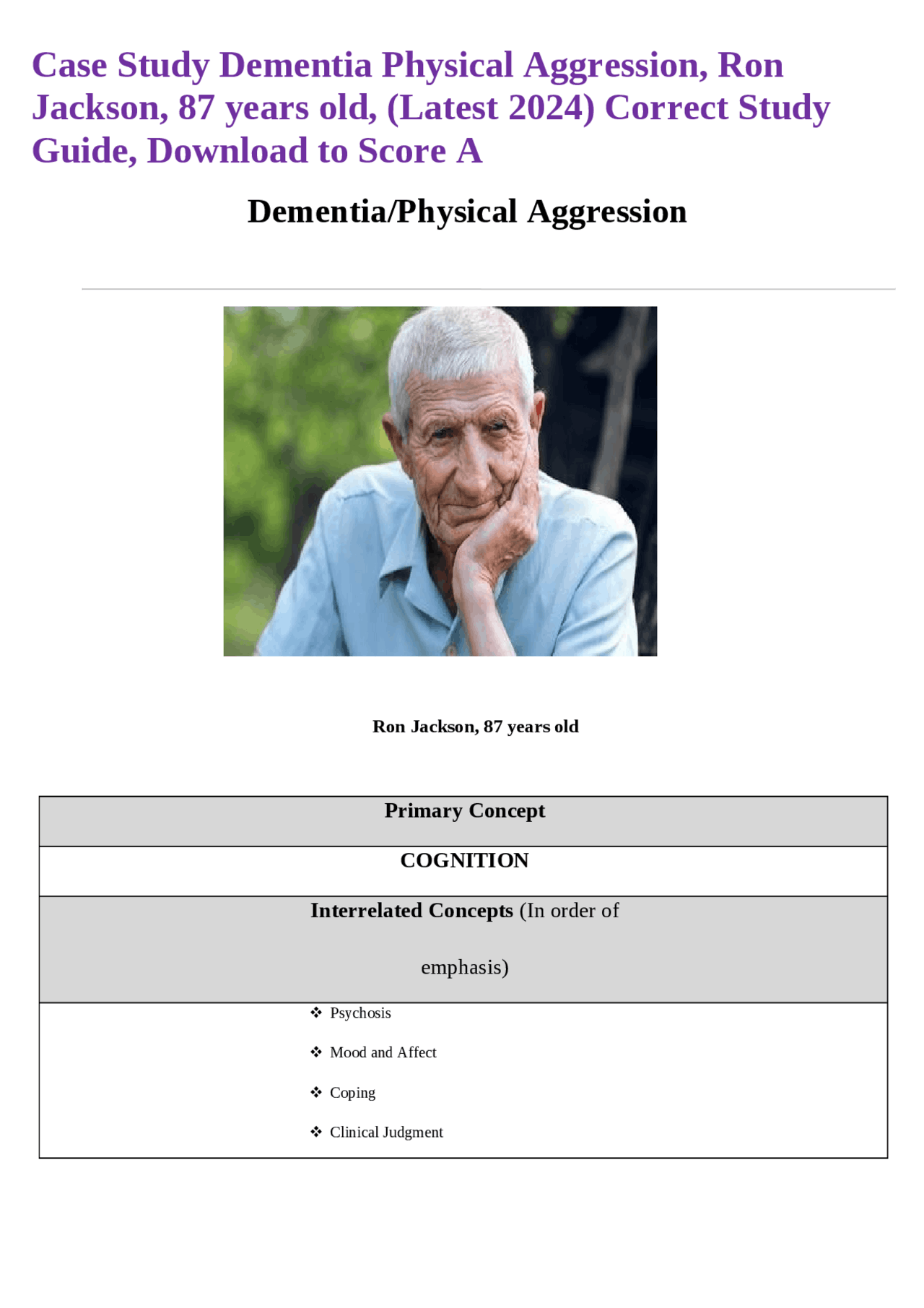 Case Study Dementia Physical Aggression, Ron Jackson, 87 years old ...