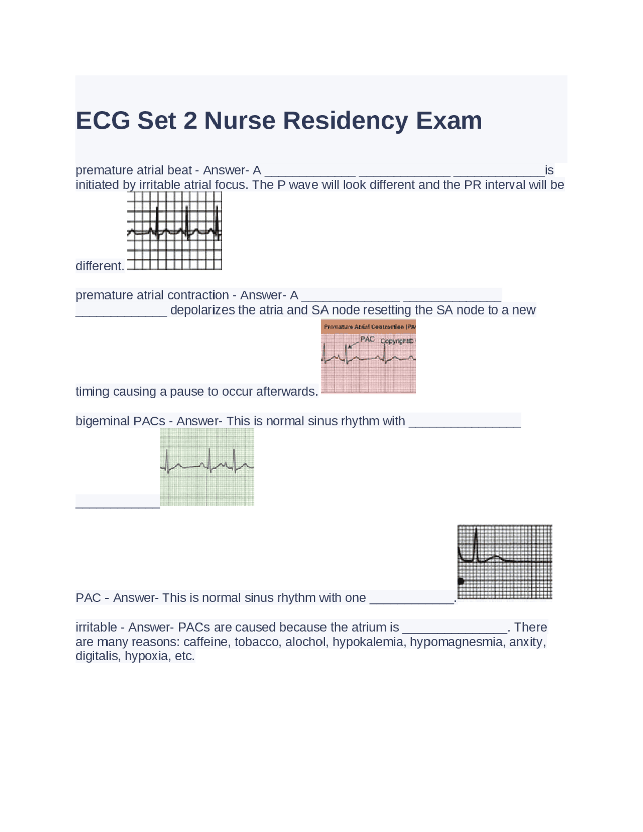 ECG Set 2 Nurse Residency Exam | Exams Nursing | Docsity