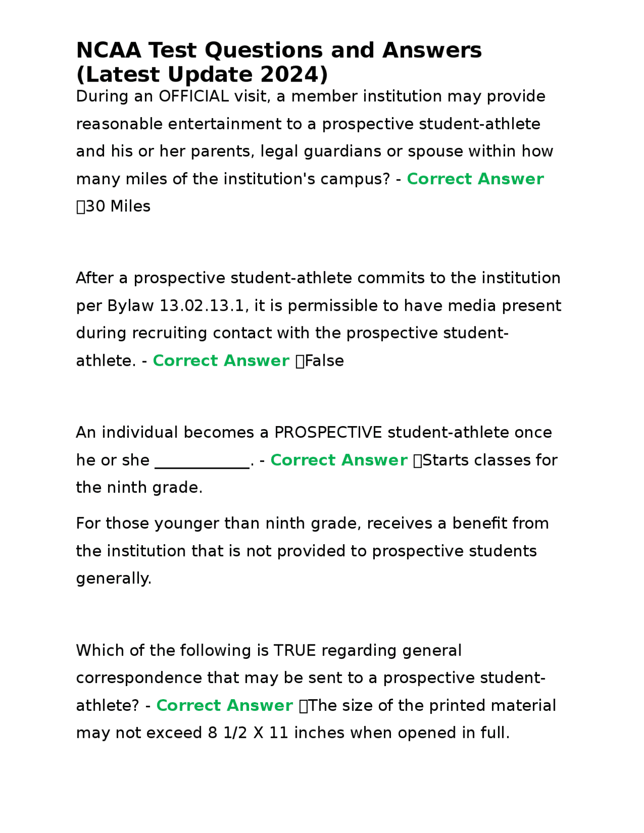 NCAA Test Questions and Answers (Latest Update 2024) | Exams Nursing ...