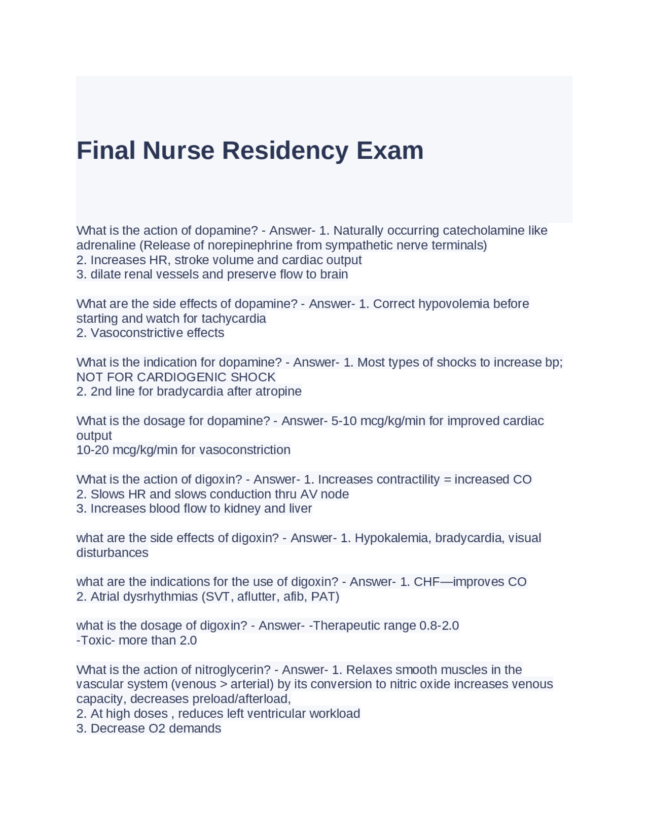 Final Nurse Residency Exam Questions and Answers 2024 | Exams Nursing ...