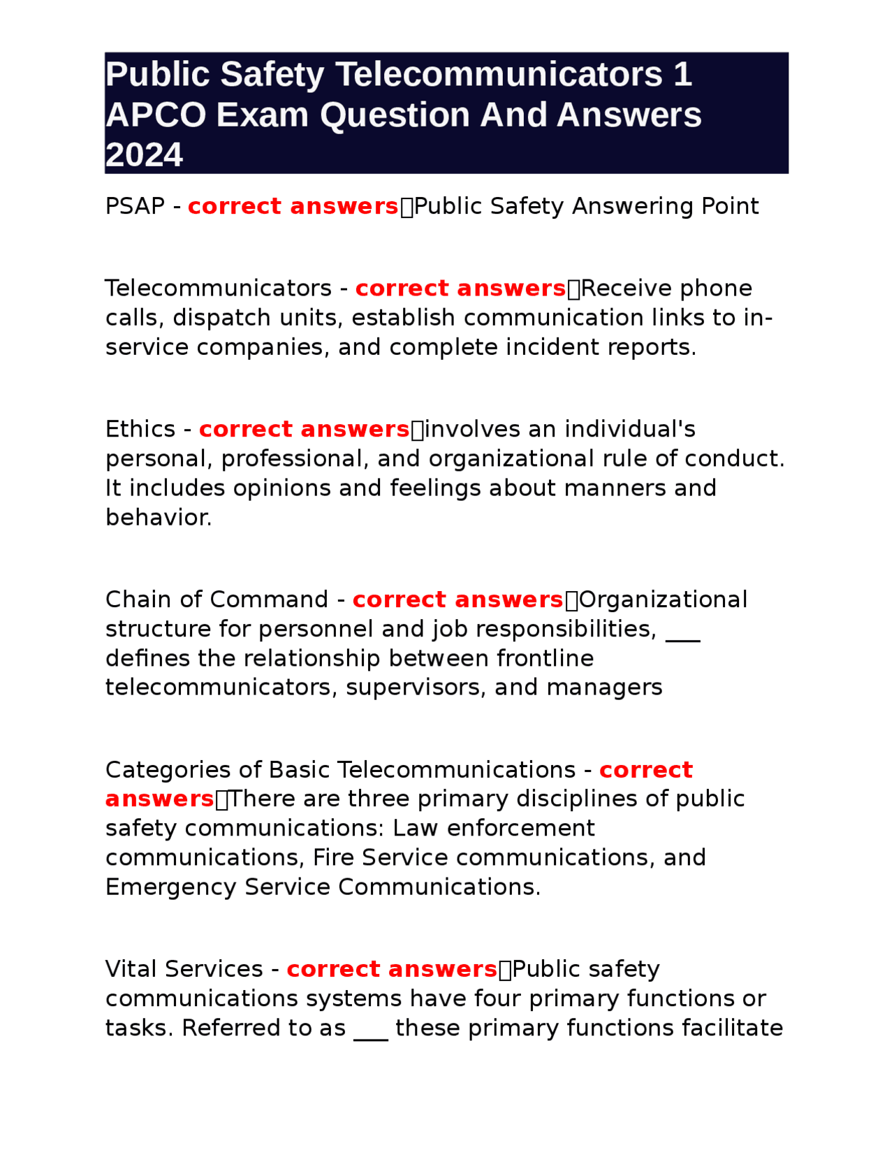 Public Safety Telecommunicators 1 APCO Exam Question And Answers ...
