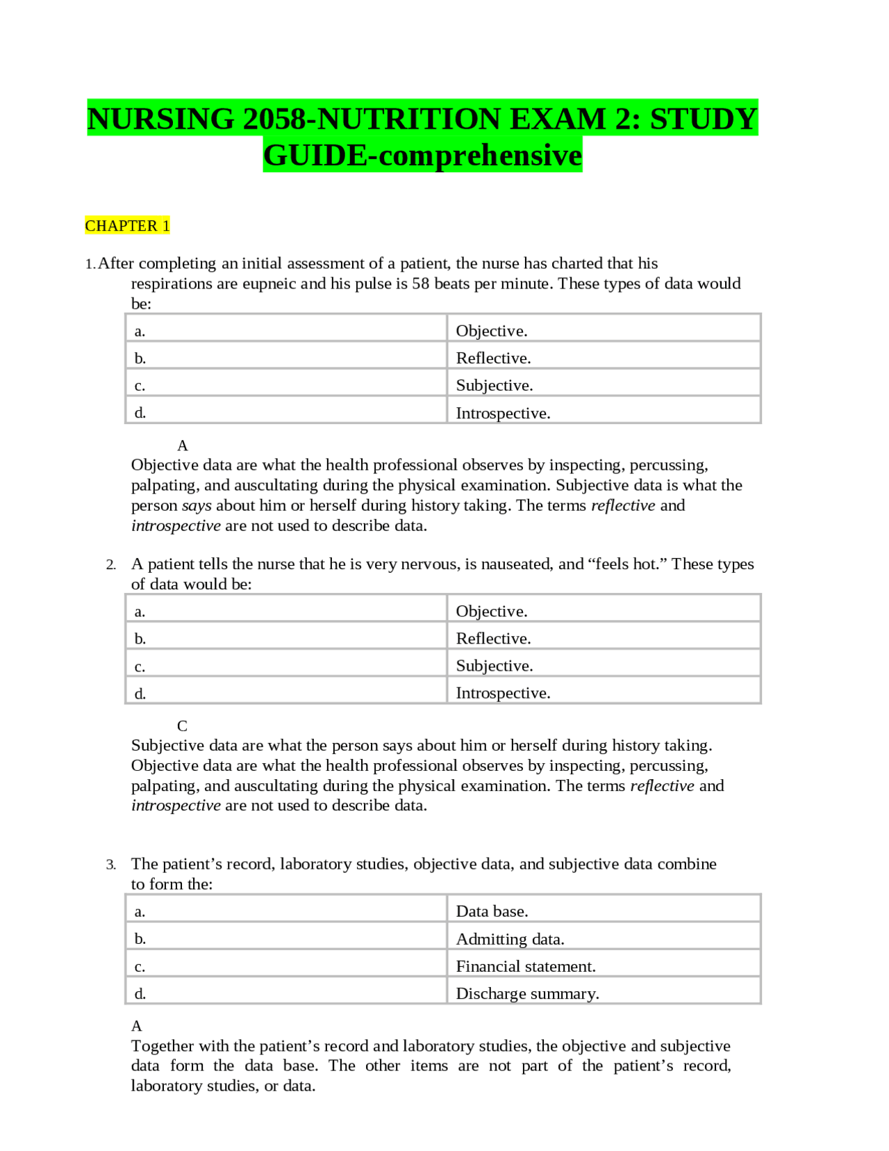 NURSING 2058-NUTRITION EXAM 2- STUDY GUIDE-comprehensive .docx | Exams ...