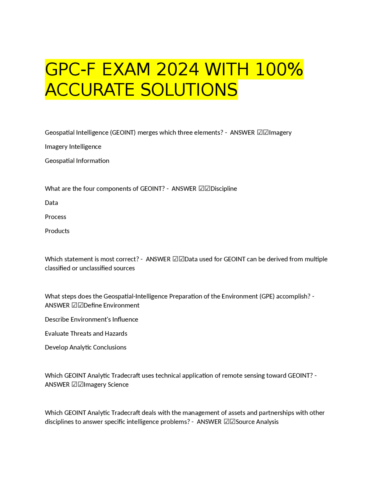 GPC-F EXAM 2024 WITH 100% ACCURATE SOLUTIONS | Exams Nursing | Docsity