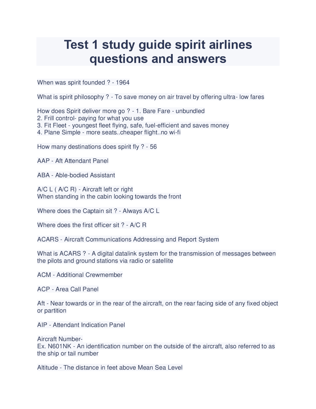 SWA AIRLINES FLIGHT TEST ONE COMPLETE MATERIAL GUIDE | Exams ...