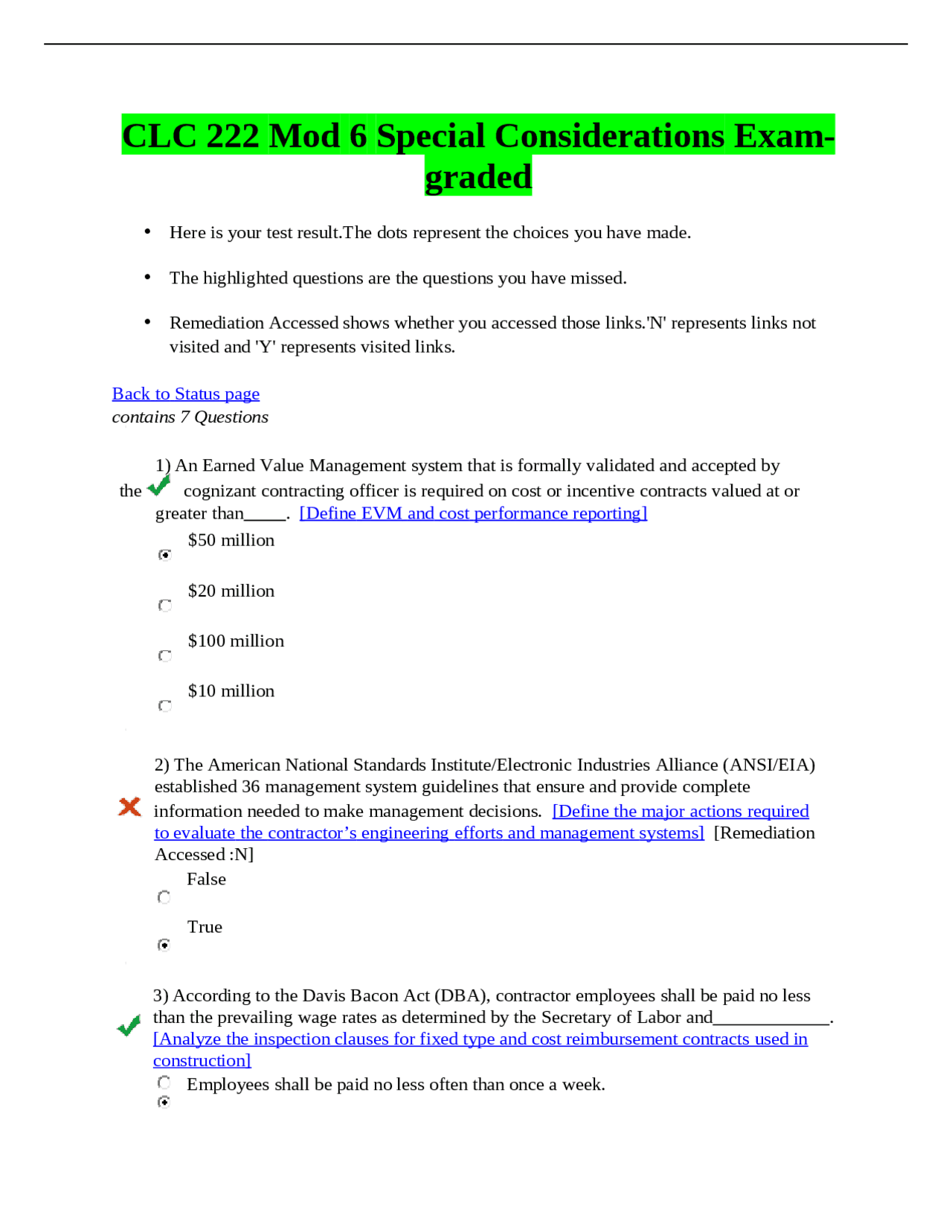 CLC 222 Mod 6 Special Considerations Exam-graded.docx | Exams Business ...