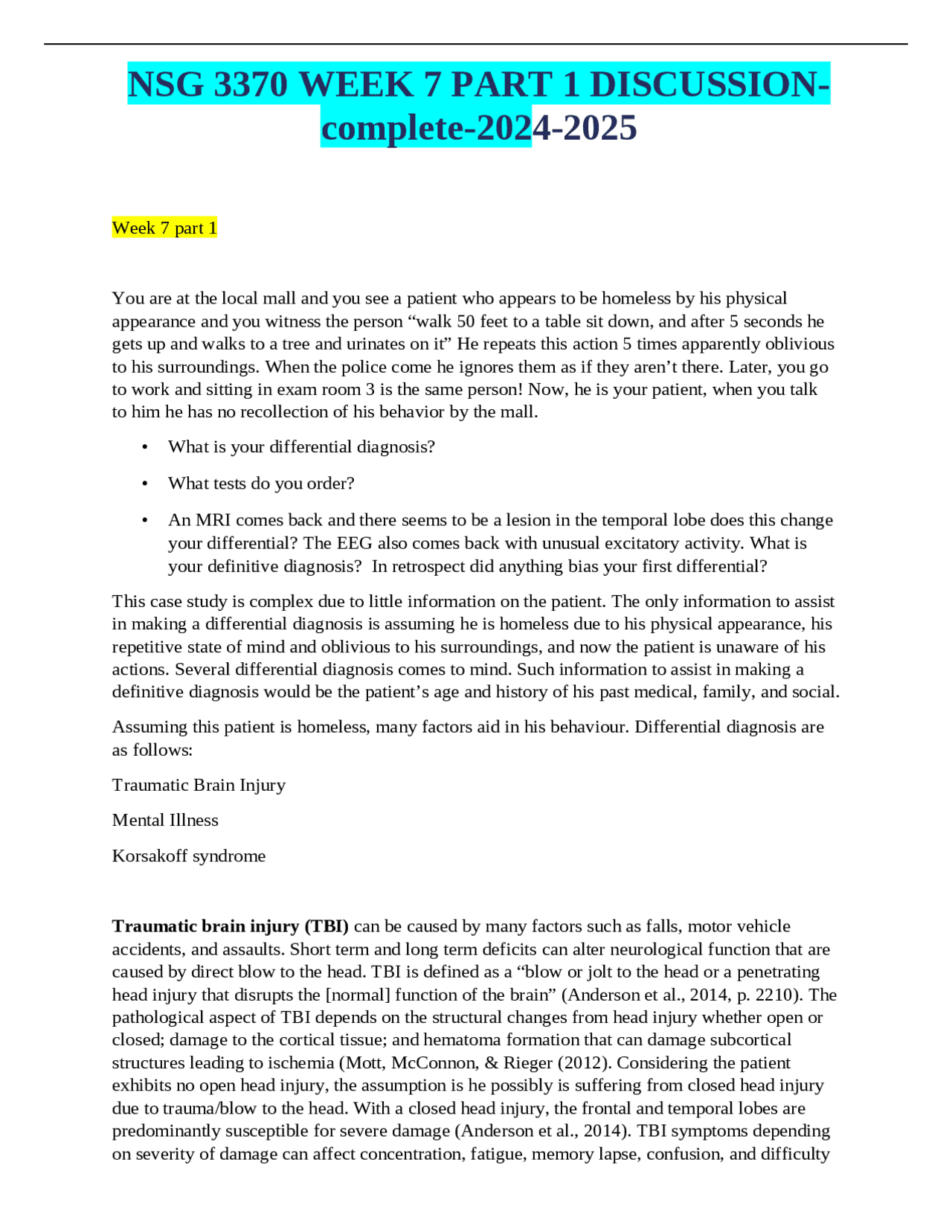 NSG 3370 WEEK 7 PART 1 DISCUSSION-complete-2024-2025.docx | Exams ...
