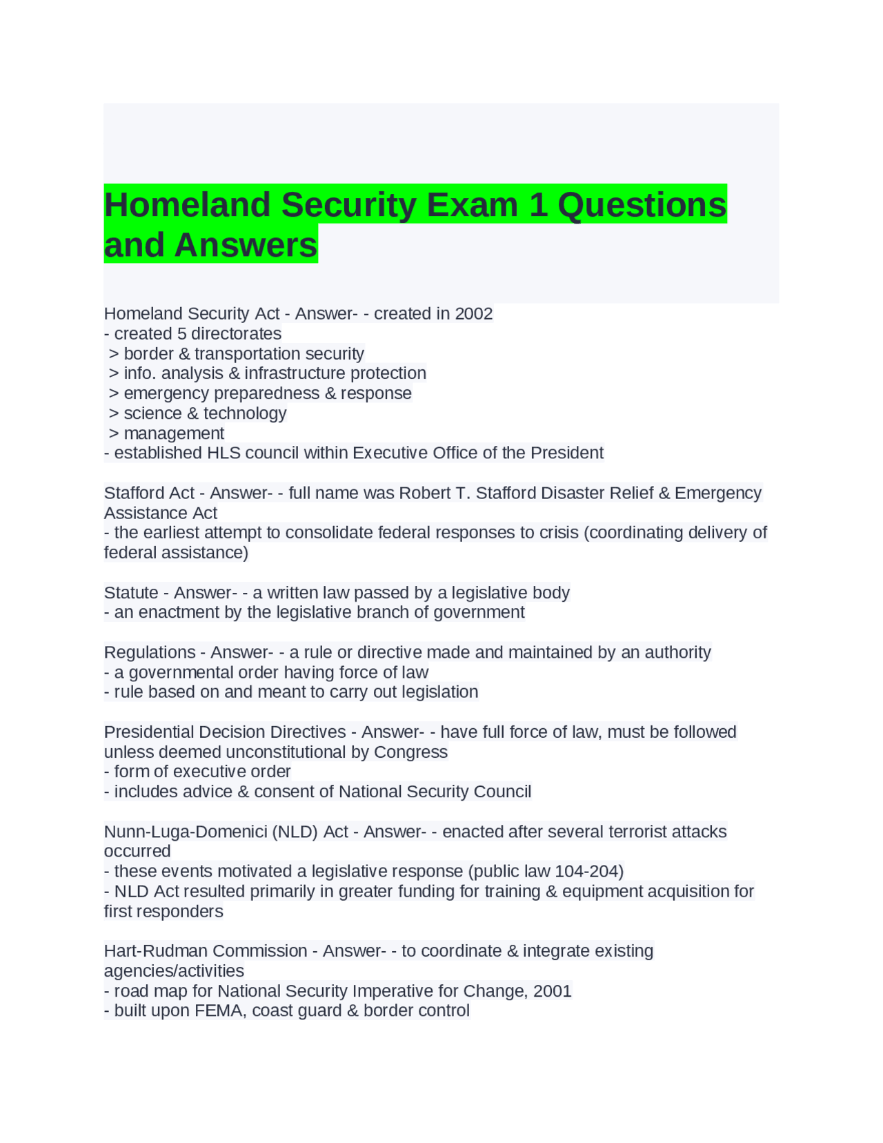 Homeland Security Exam 1 Questions and Answers | Exams Social Security ...