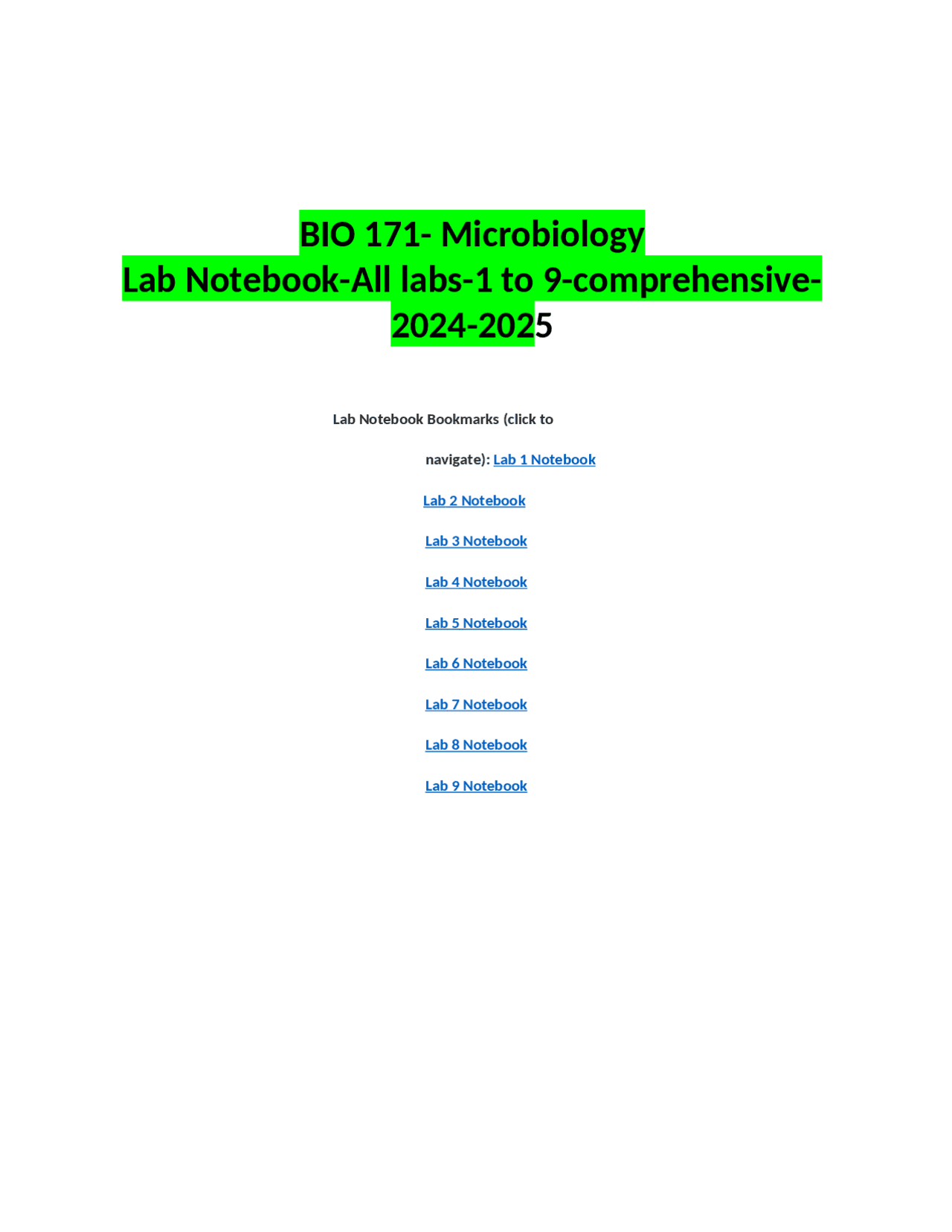BIO 171- Microbiology Lab Notebook-All labs-1 to 9-comprehensive-2024 ...