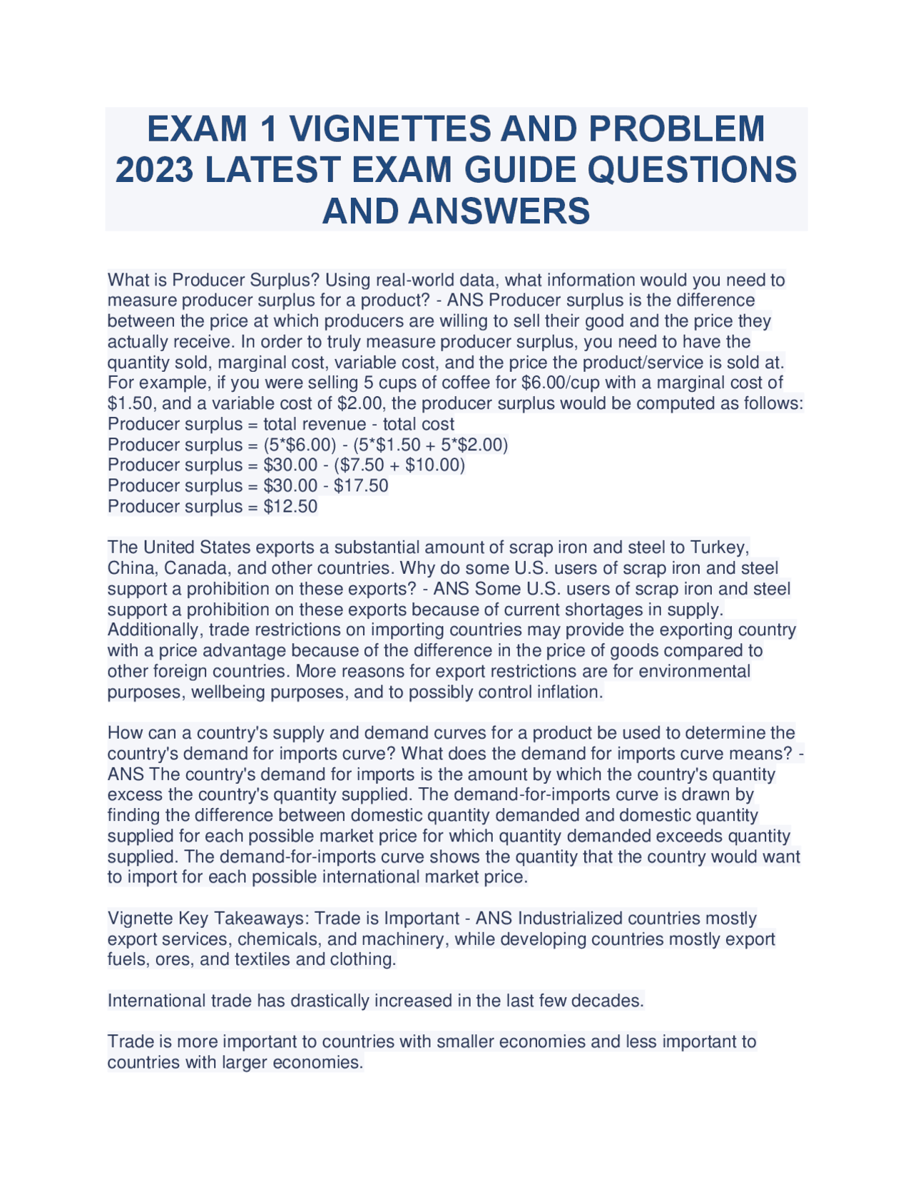 VIGNETTES AND PROBLEM LATEST EXAM GUIDE QUESTIONS AND ANSWERS | Exams ...