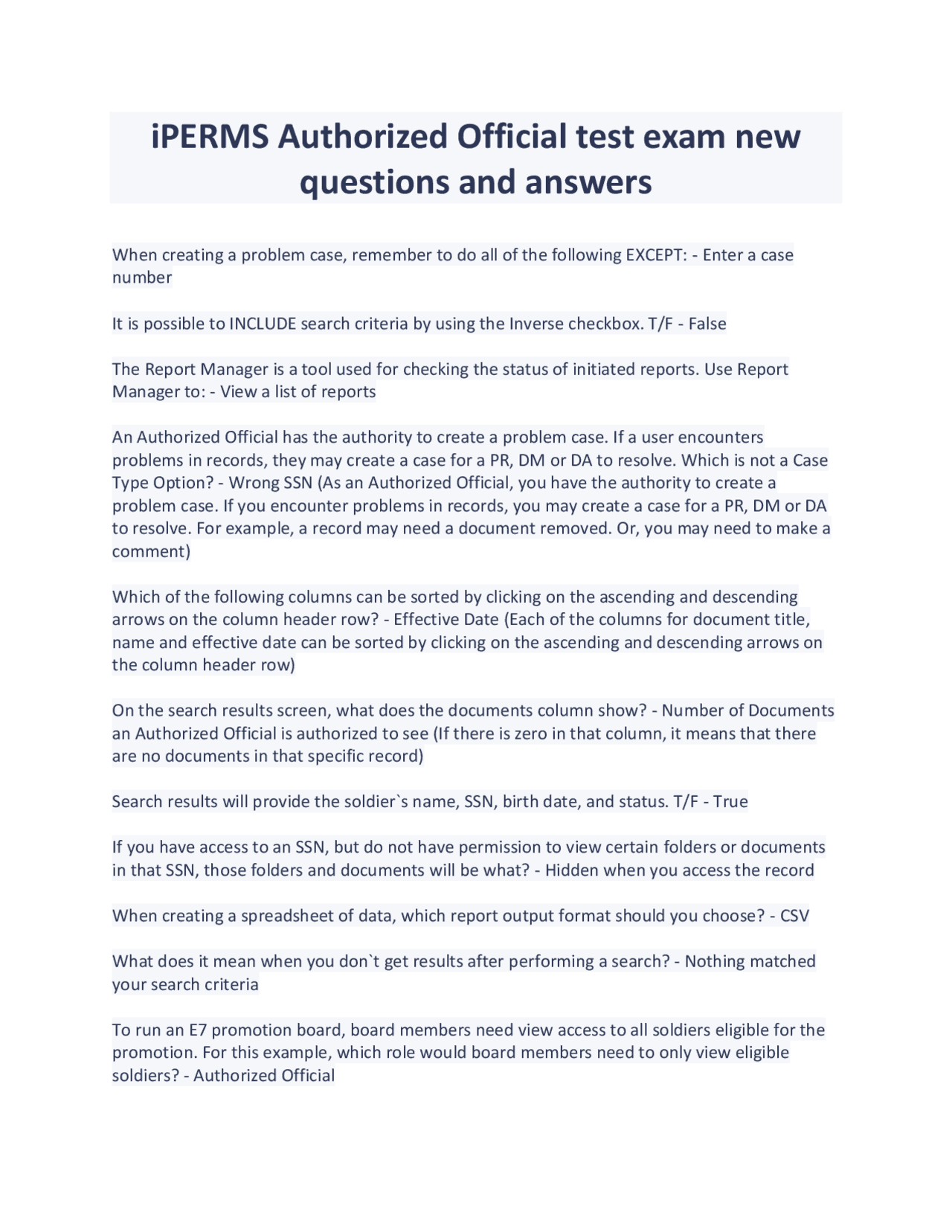 iPERMS Authorized Official test exam new questions and answers | Exams ...