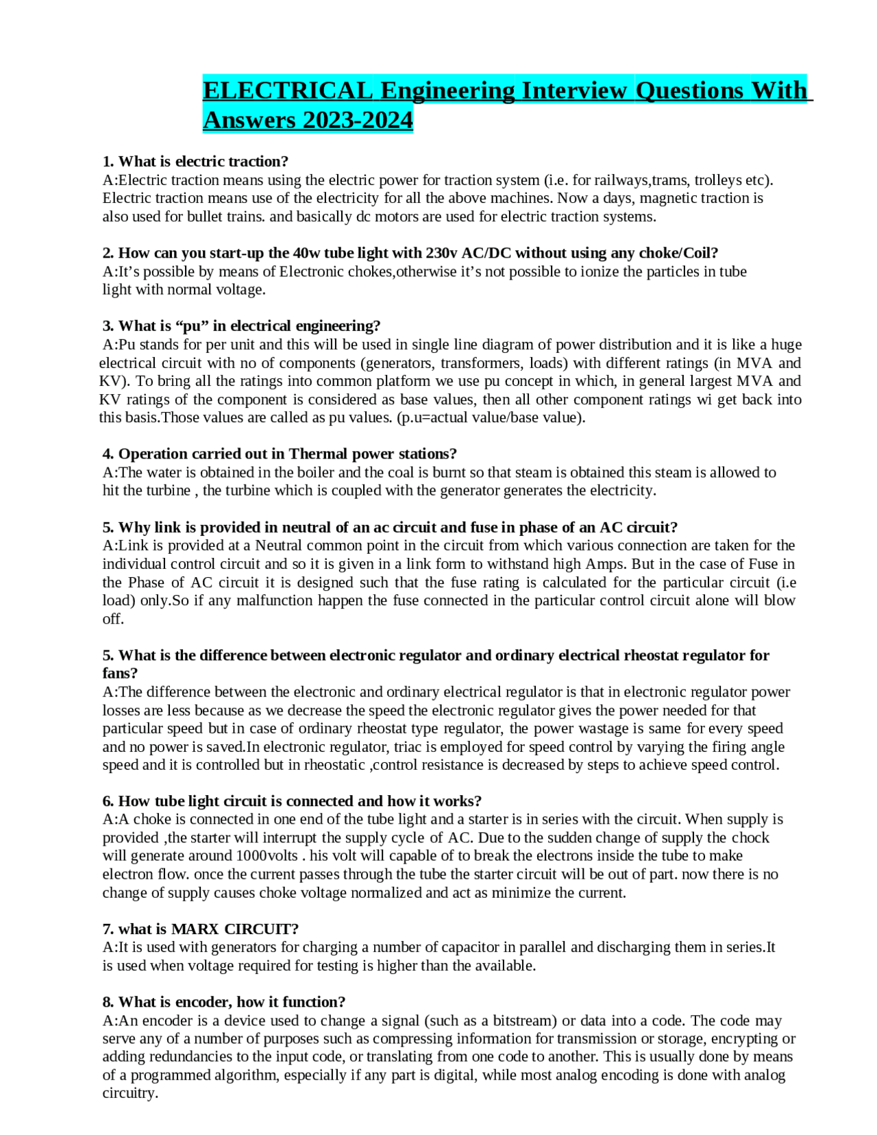 ELECTRICAL Engineering Interview Questions With Answers 2023-2024 | Exams Electrical and ...