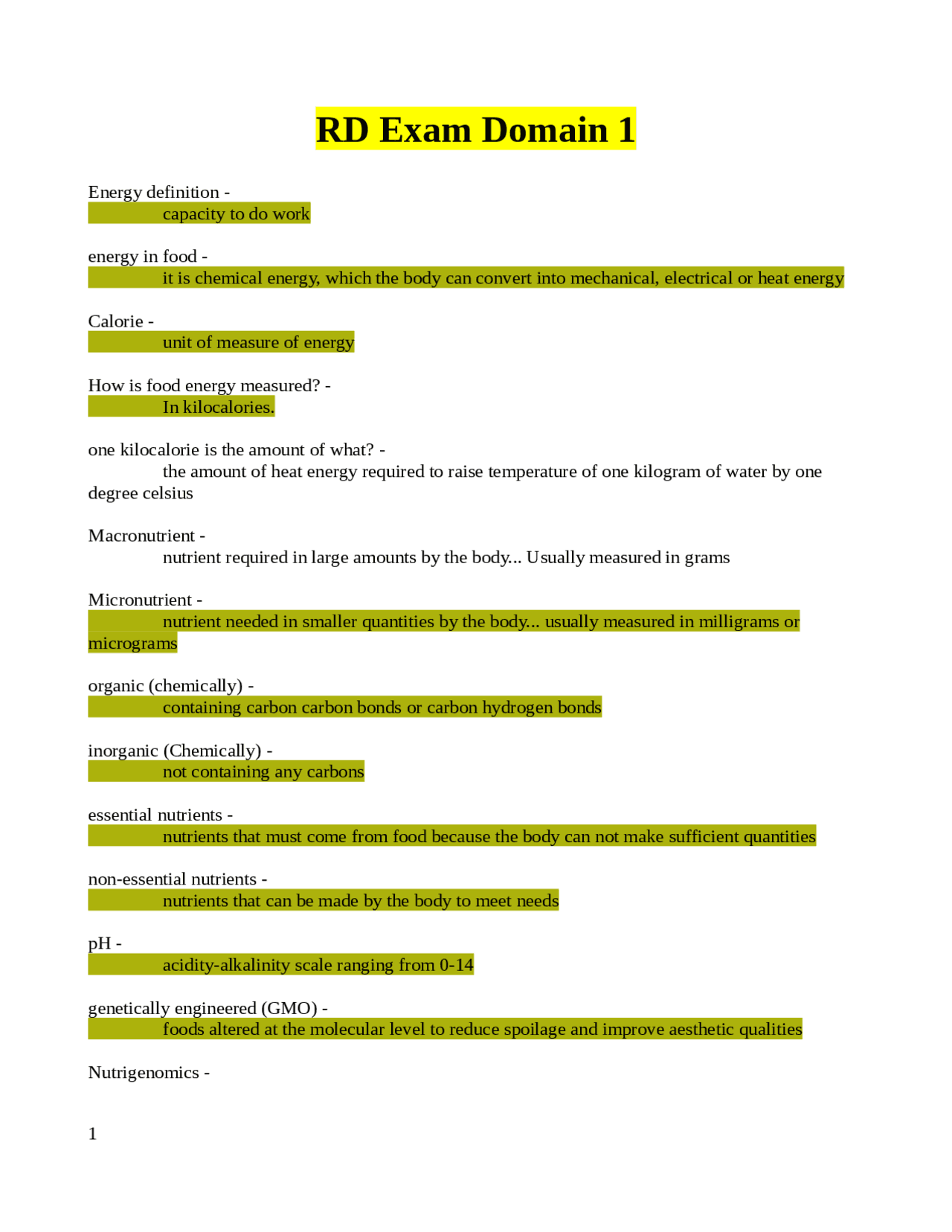 RD Exam Domain 1 RD Exam Domain 1 | Exams Nutrition | Docsity