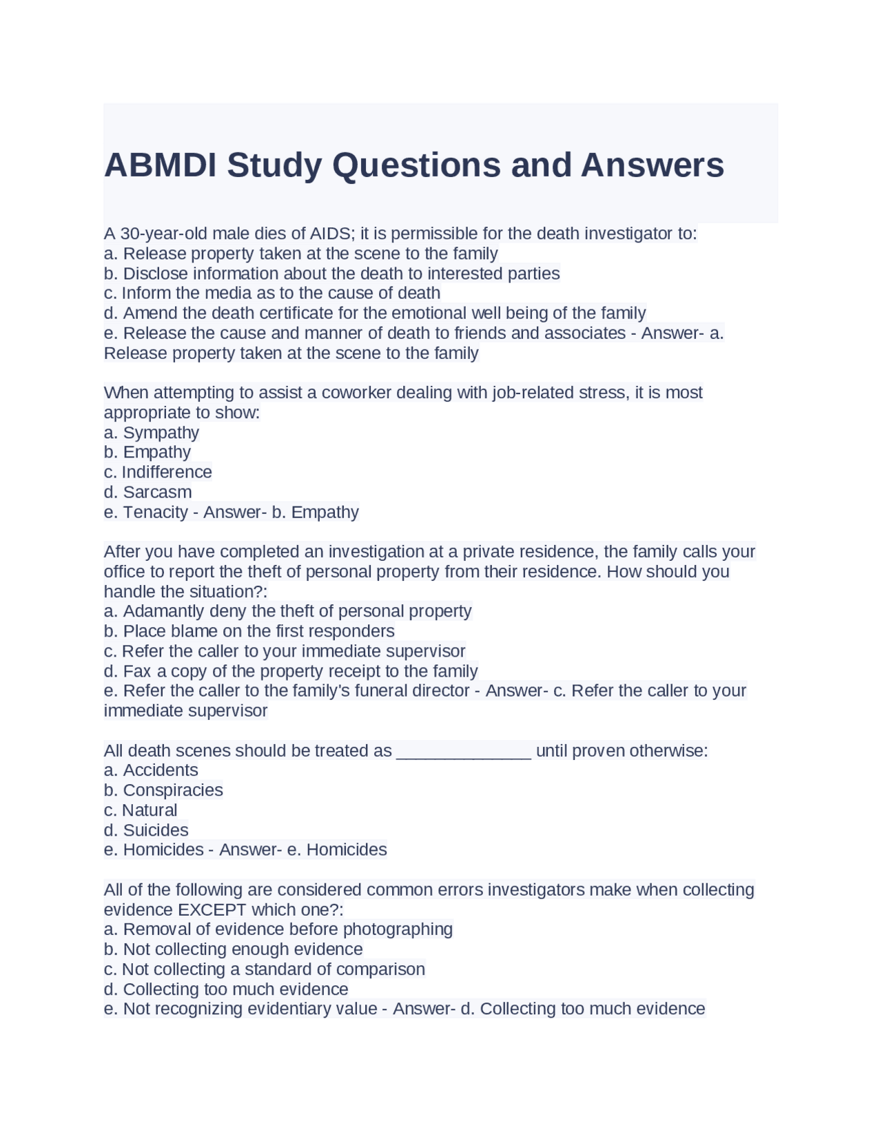ABMDI Study Questions and Answers | Exams Nursing | Docsity