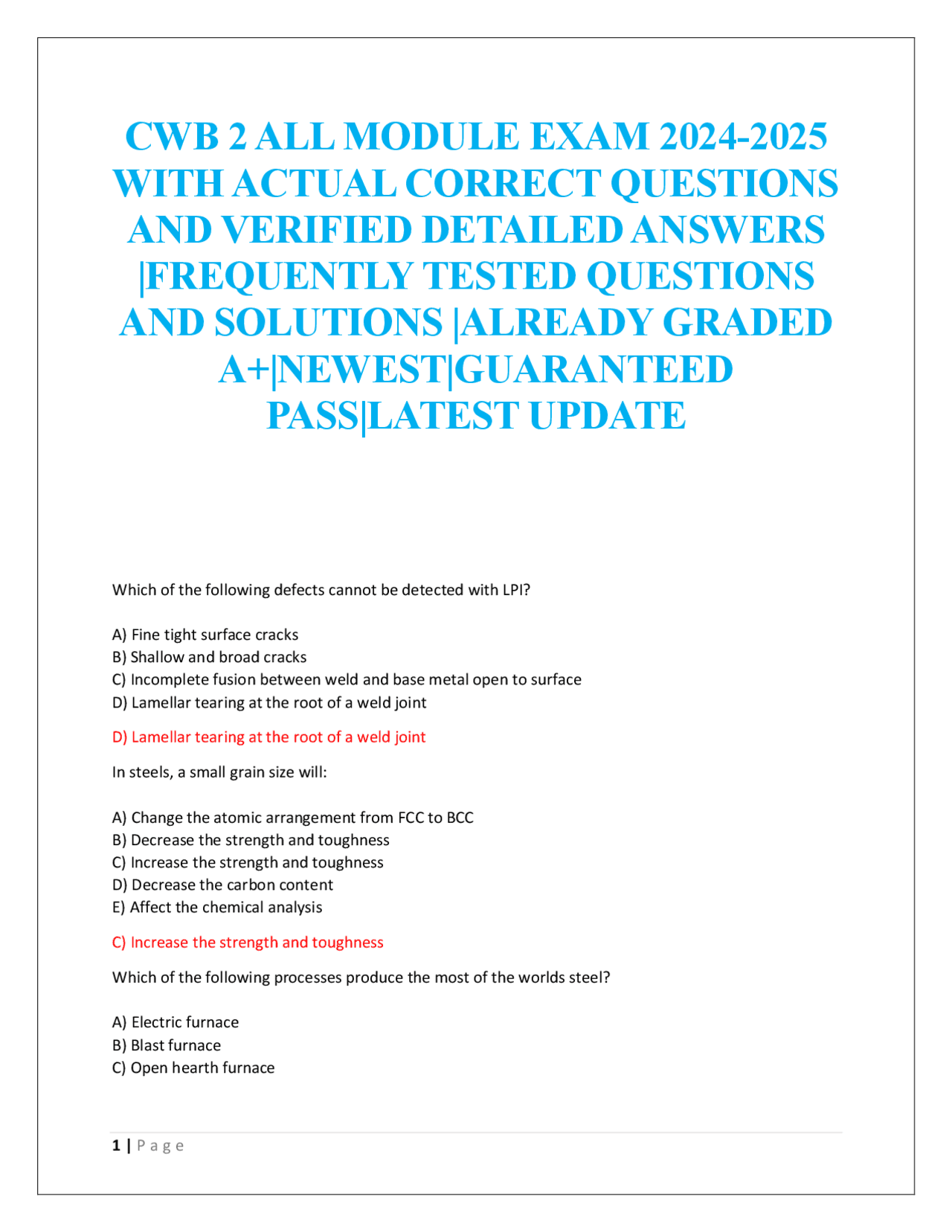 CWB 2 ALL MODULE EXAM 2024-2025 | Exams Nursing | Docsity