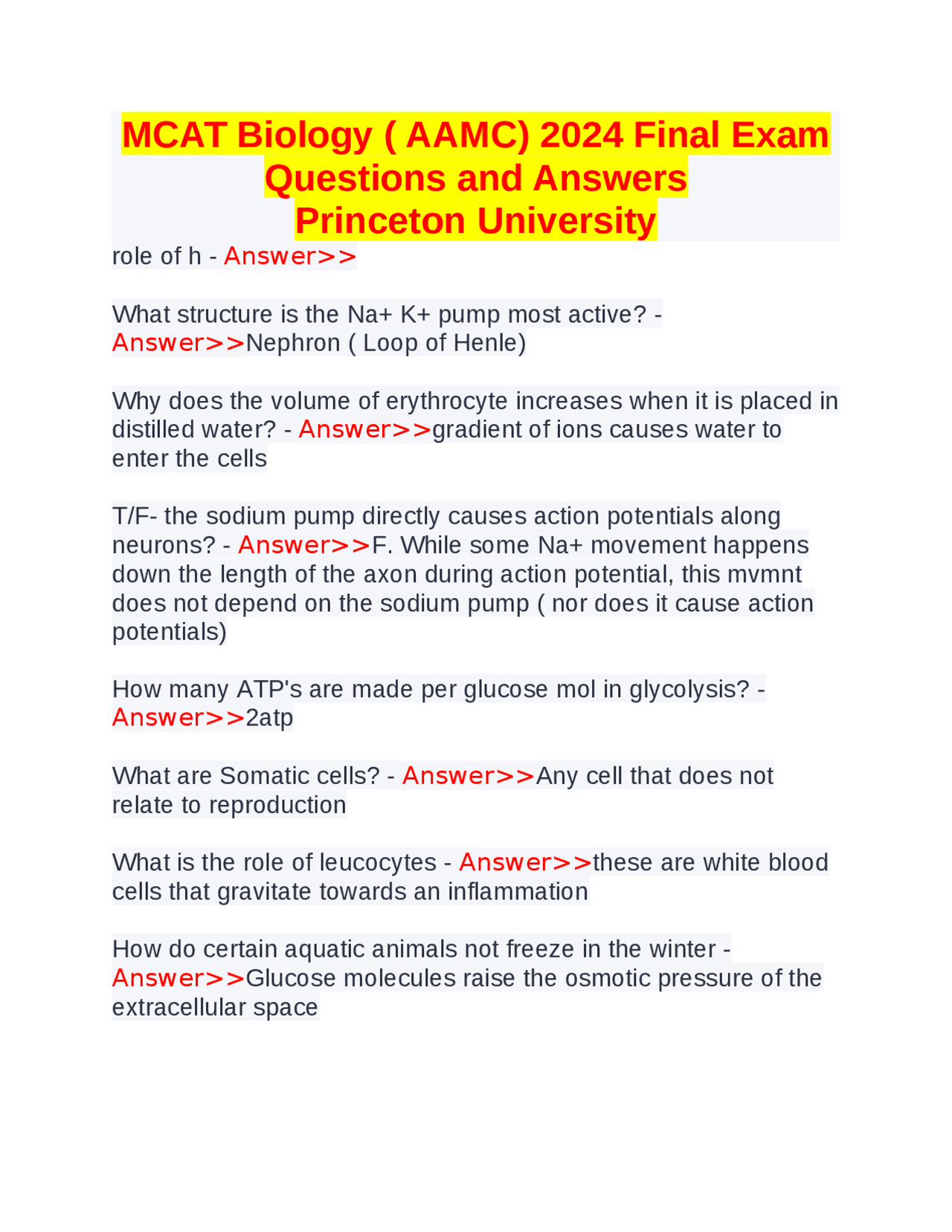 MCAT Biology ( AAMC) 2024 Final Exam Questions and Answers Princeton ...