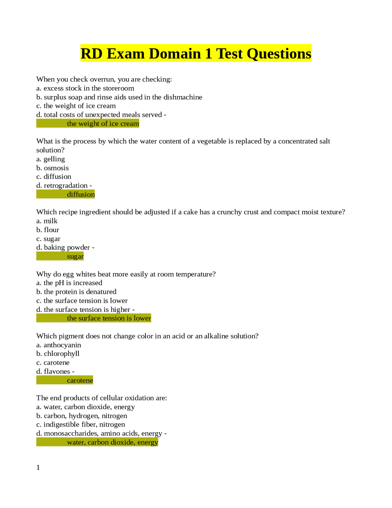 Rd Exam Domain 1 Test Questions Exams Nutrition Docsity