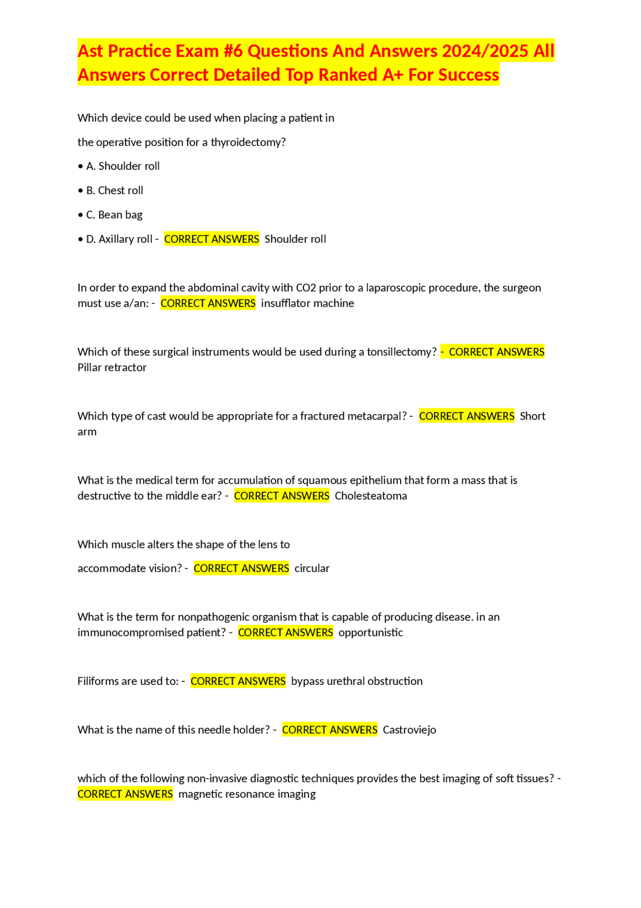 Ast Practice Exam #6 Questions And Answers 2024/2025 All Answers ...